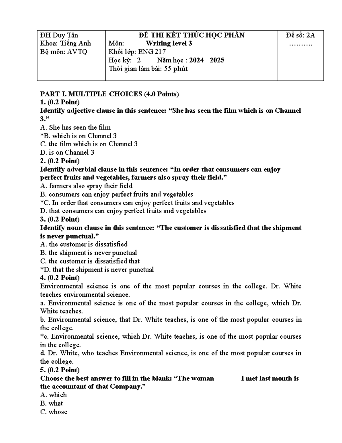ENG 217 2025 - Đề Thi Kết Thúc Học Phần Writing Level 3 - Studocu