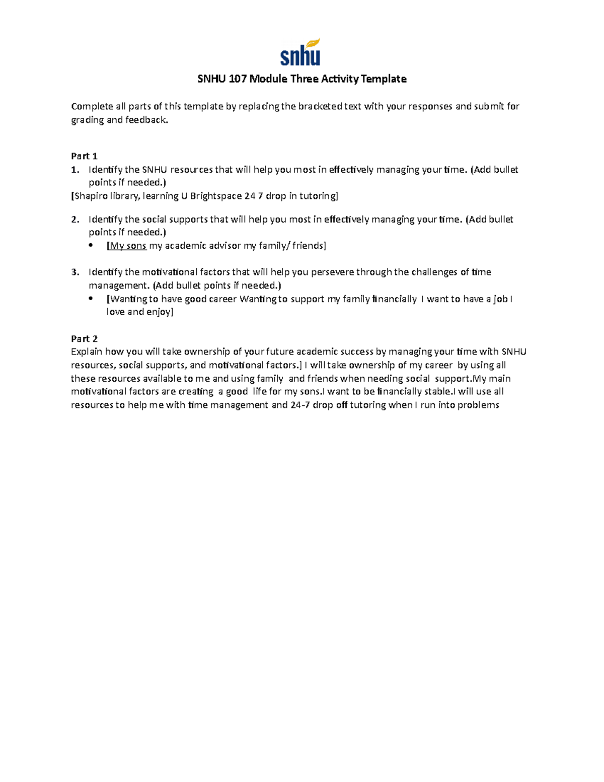 SNHU 107 Module 6-2Template - SNHU 107 Module Three Activity Template ...