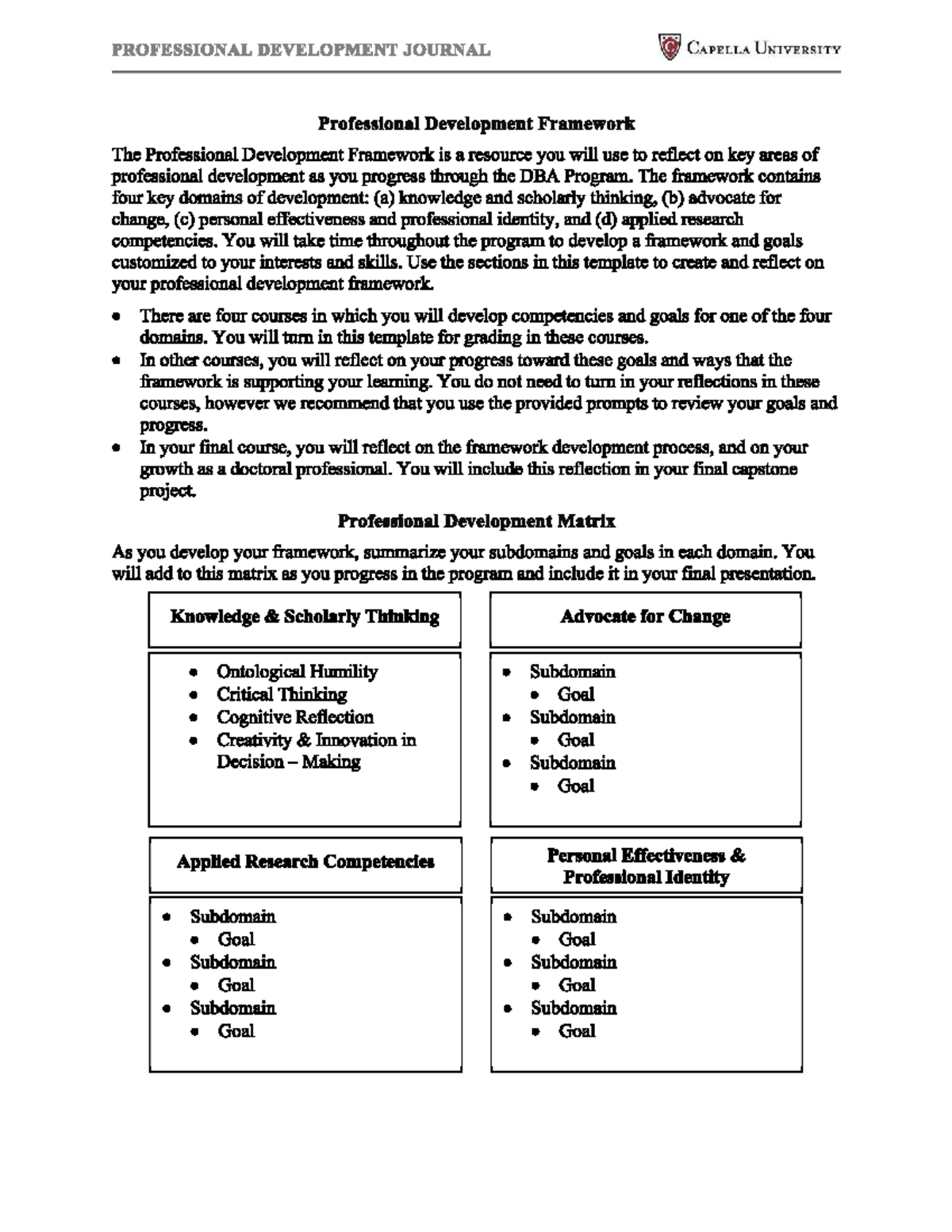 DBA Professional Development Journal: Framework & Goals - Studocu