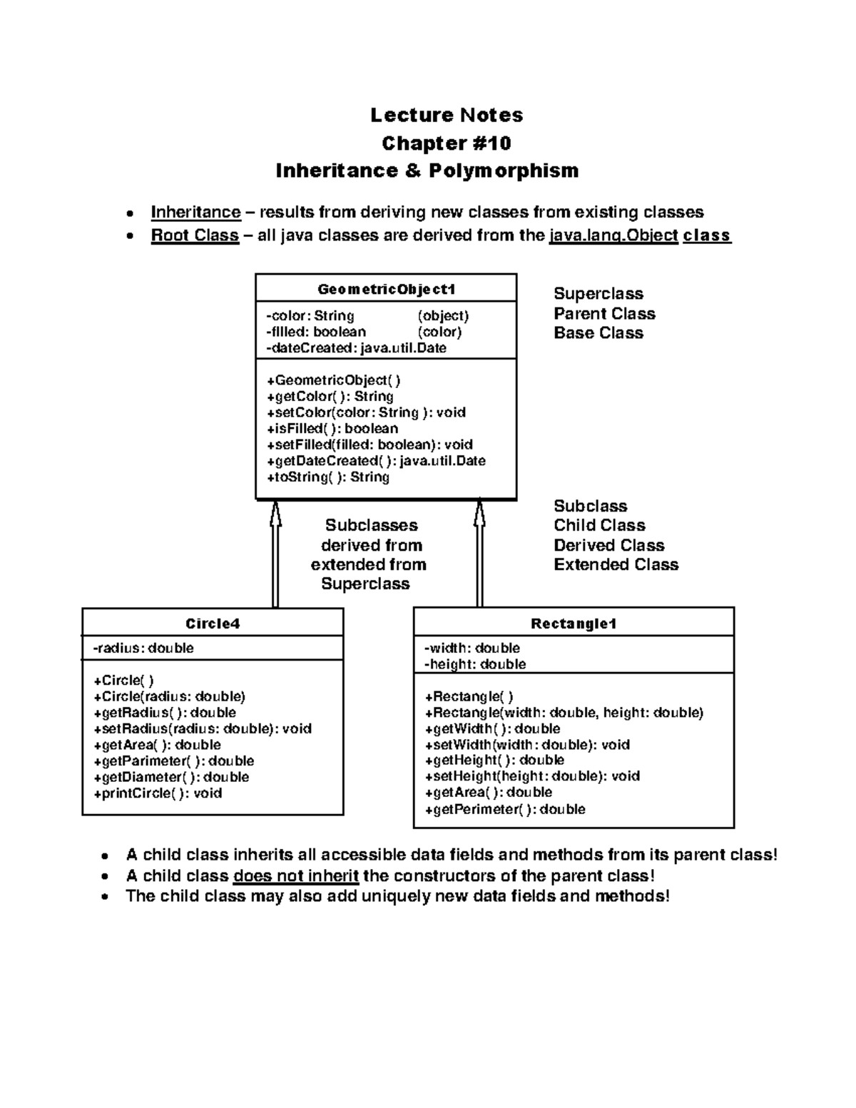 Lecture Notes Ch10 - Lecture Notes Chapter Inheritance & Polymorphism ...