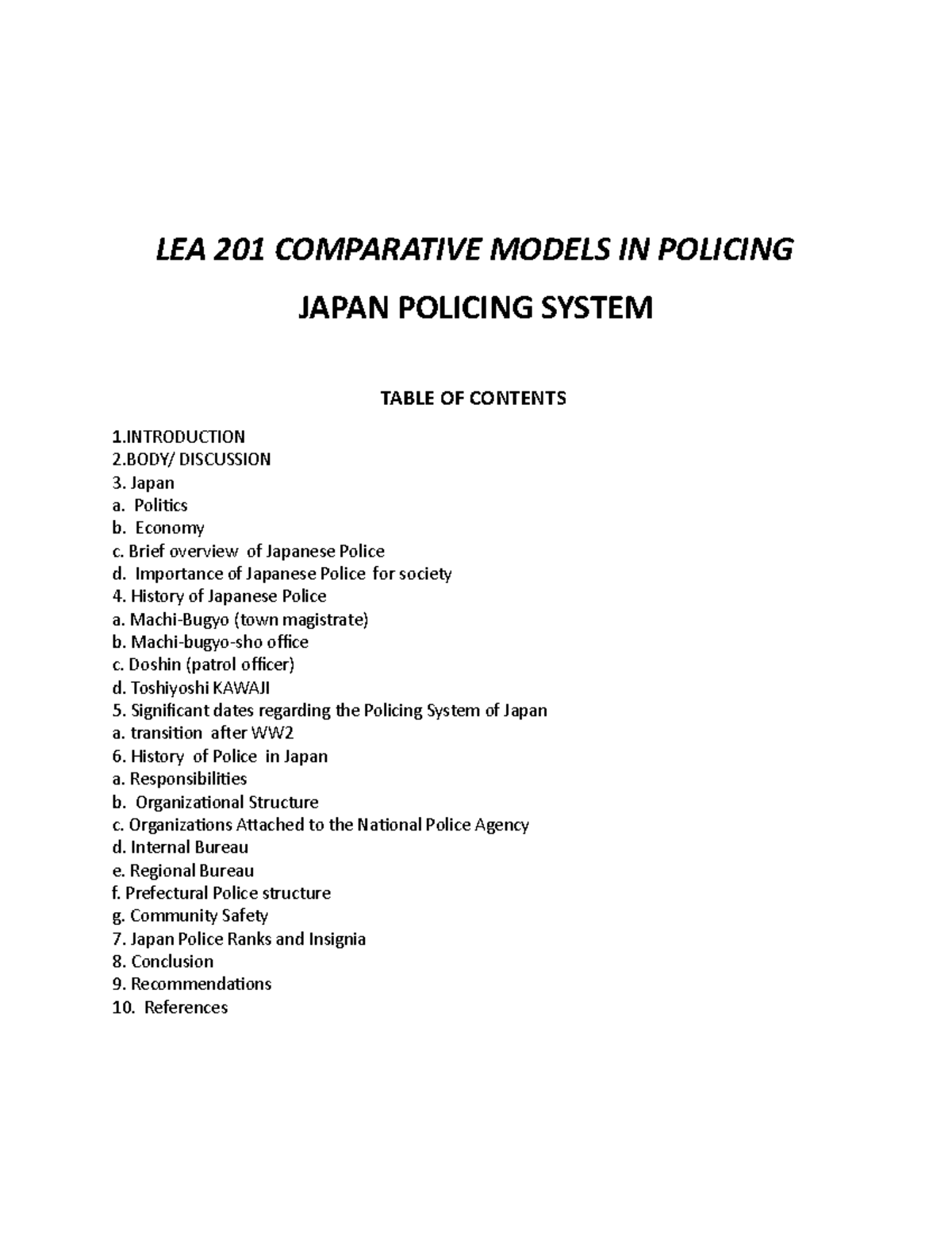 LEA 201 - In-Depth Analysis of the Japanese Policing System - Studocu