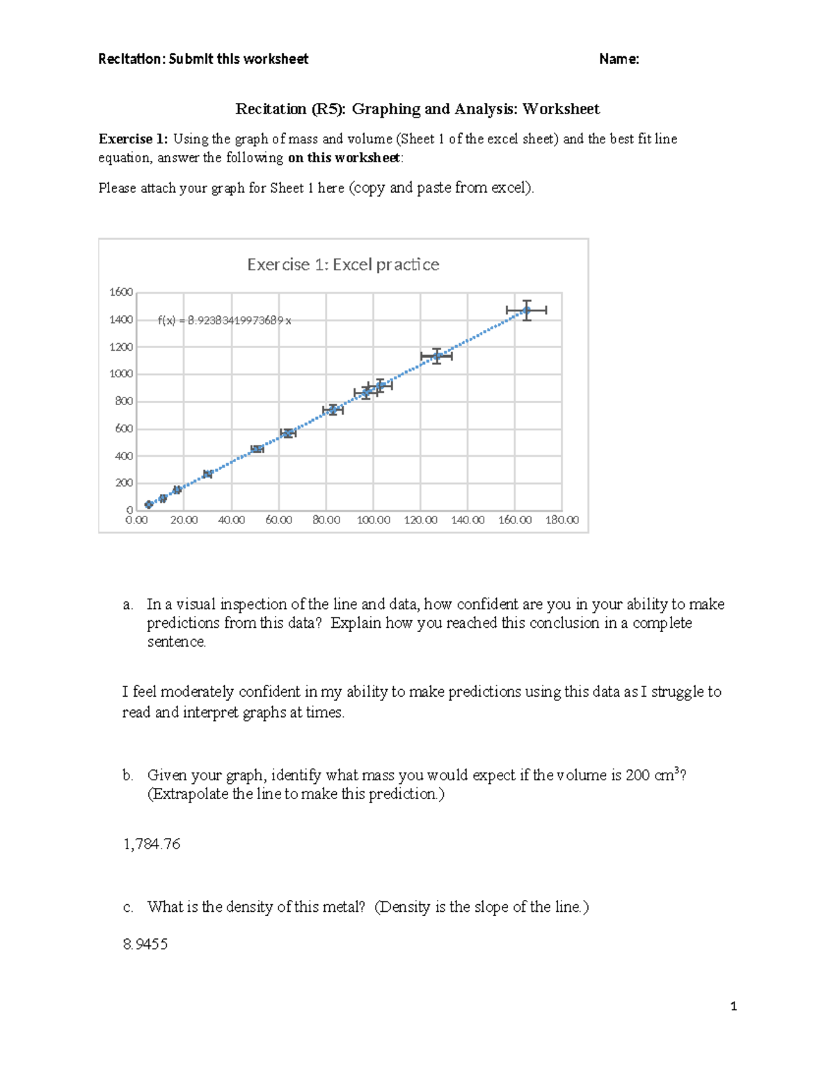 R5: Graphing & Analysis Worksheet - Recitation Exercises - Studocu