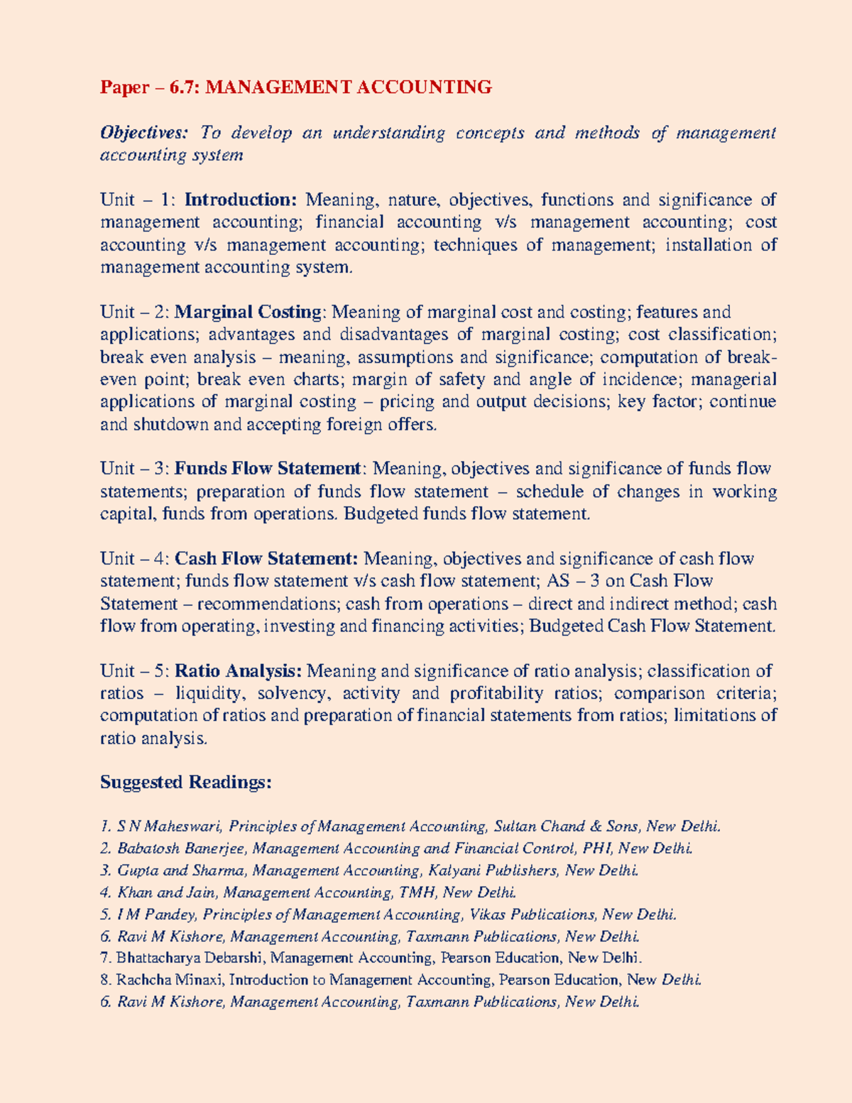 CBCS Management Accounting Syllabus: Key Concepts & Techniques - Studocu