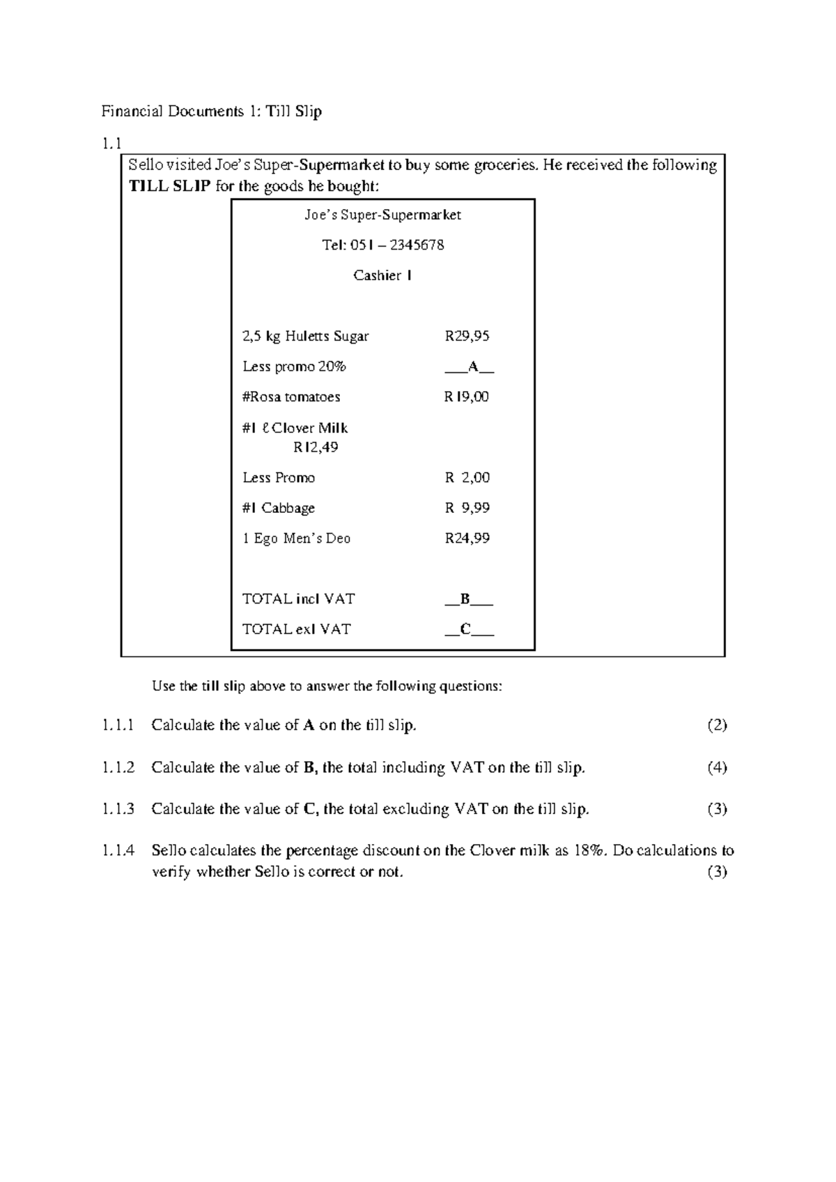 Financial Documents Analysis: Grade 10 Learner Activity - Studocu