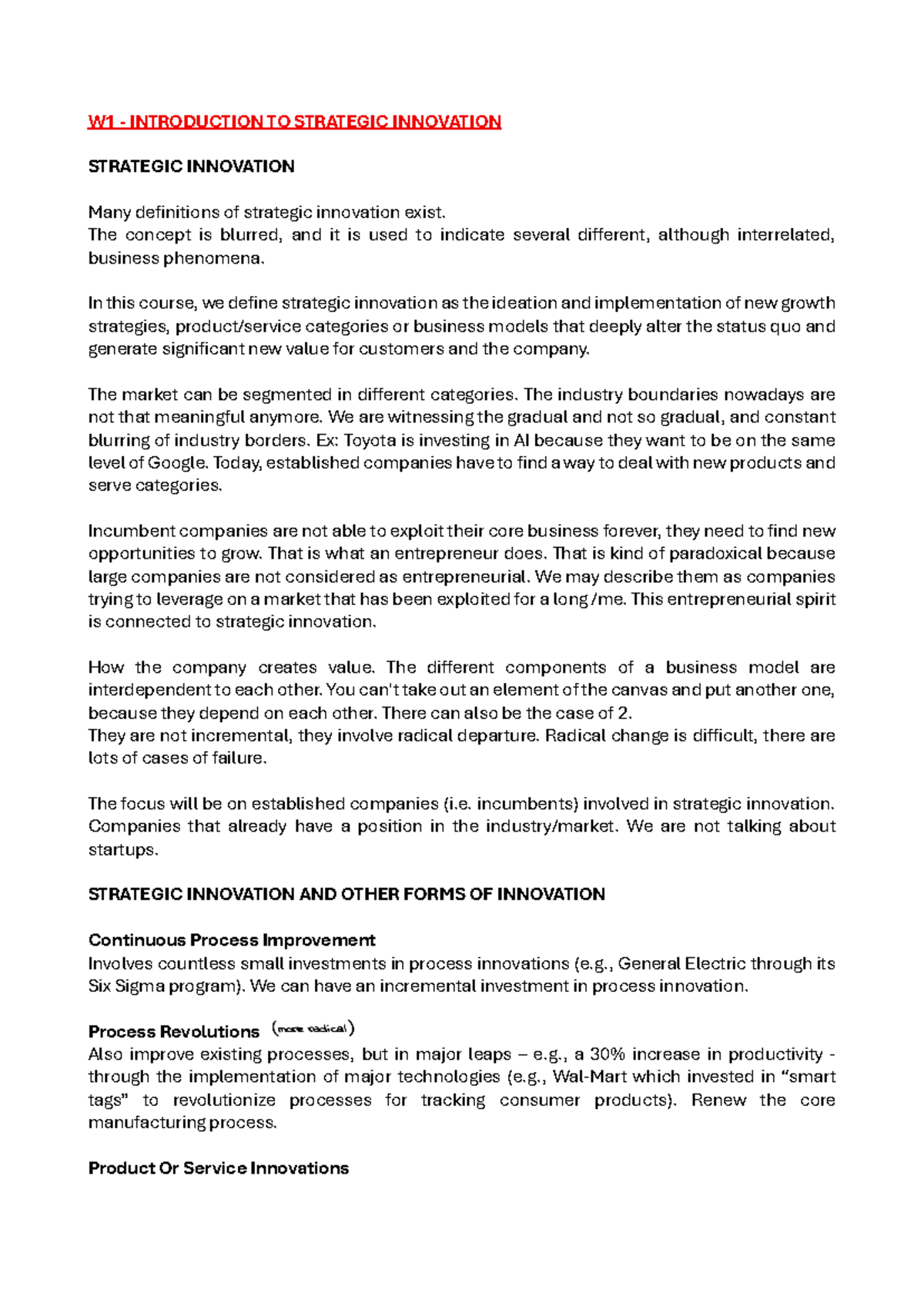 W1 STRATEGIC INNOVATION: OVERCOMING INERTIA AND ADAPTATION - Studocu