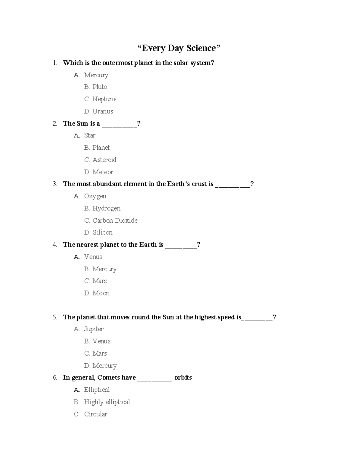 EDS QUIZ - Solar System and Earth Science Questions - Studocu
