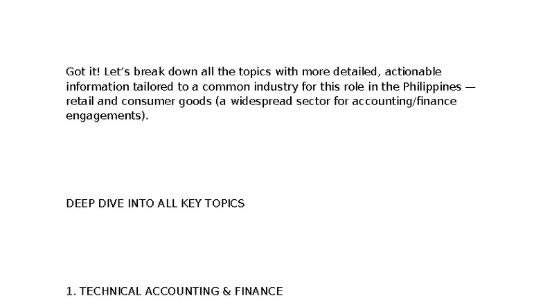 Key Topics Breakdown for Retail Accounting & Finance (HJFYJNN) - Studocu