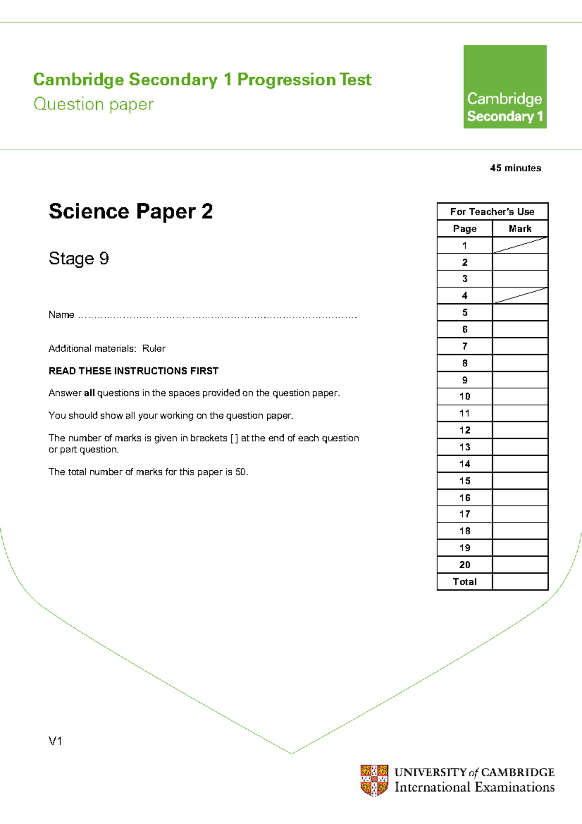 Stage 9 Science Paper 2 Progression Test - Secondary Exam 1 - Studocu