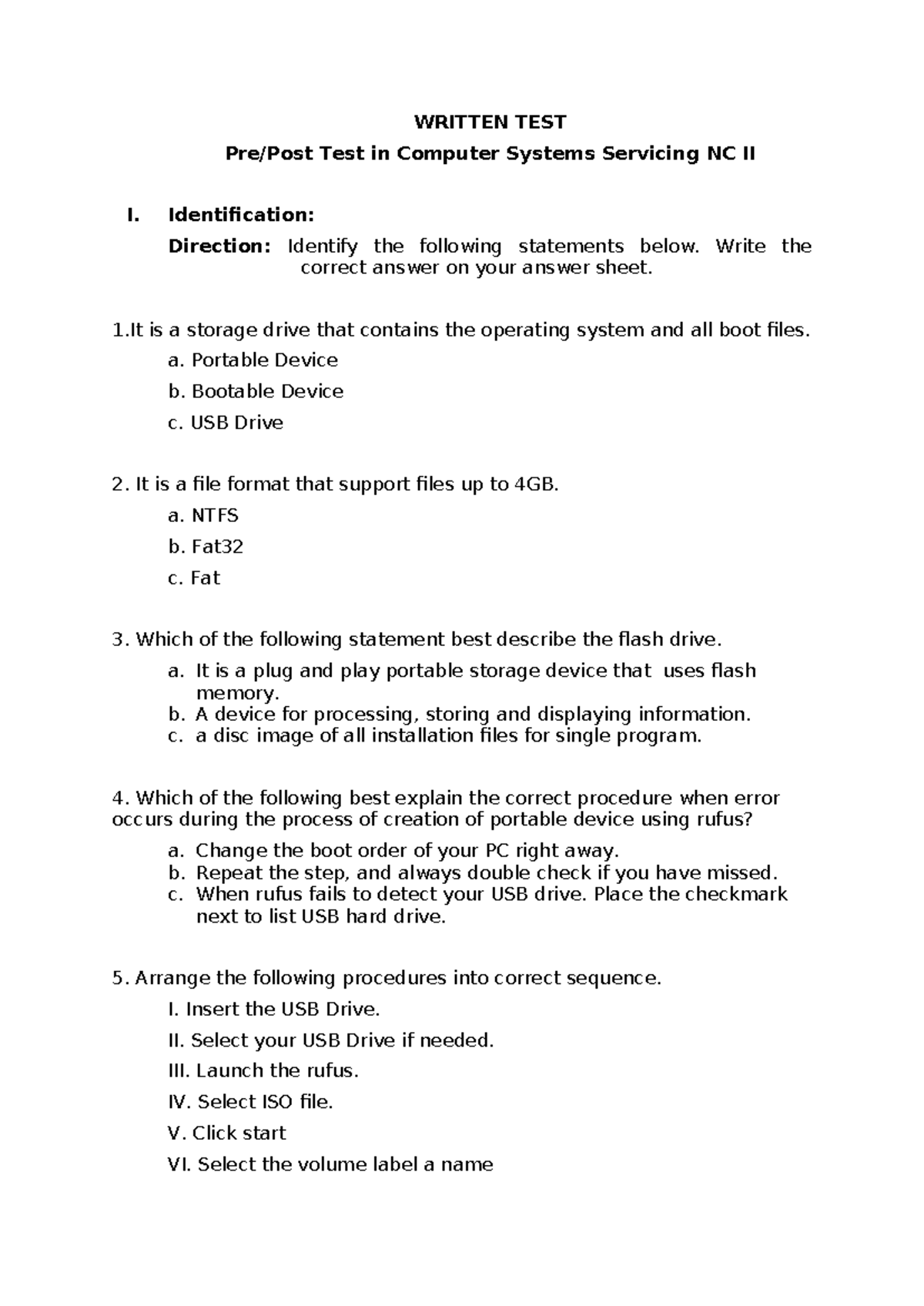 9. Written Test in Computer Systems Servicing NC II with Model Answers ...