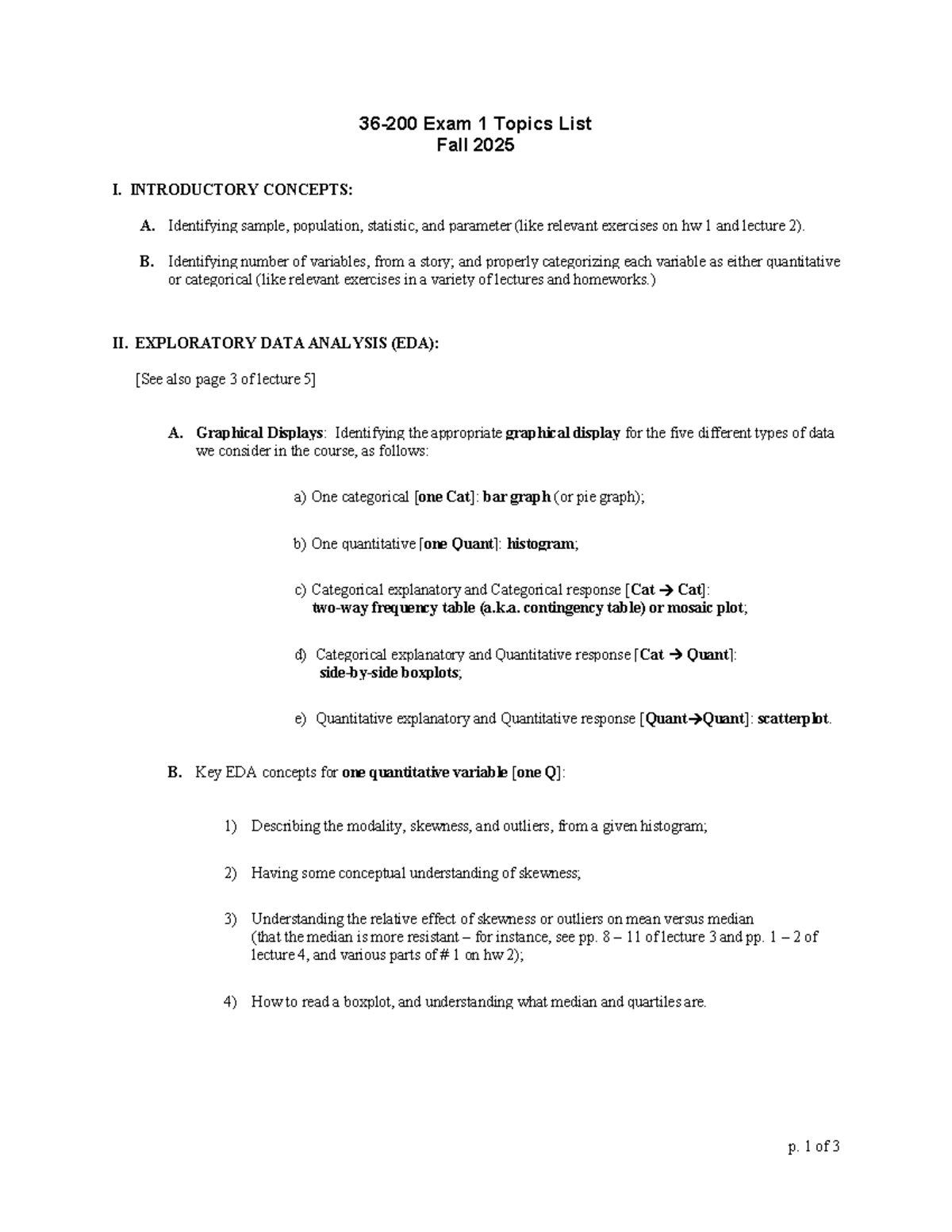 Final Exam Topics for 36-200: Intro to Data Analysis - Studocu