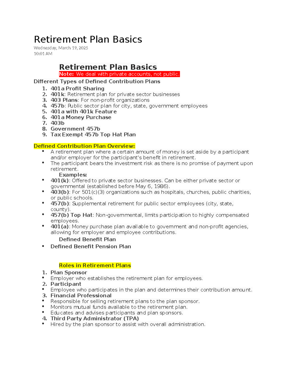 Retirement Plan Basics: Overview of Defined Contribution Plans ...