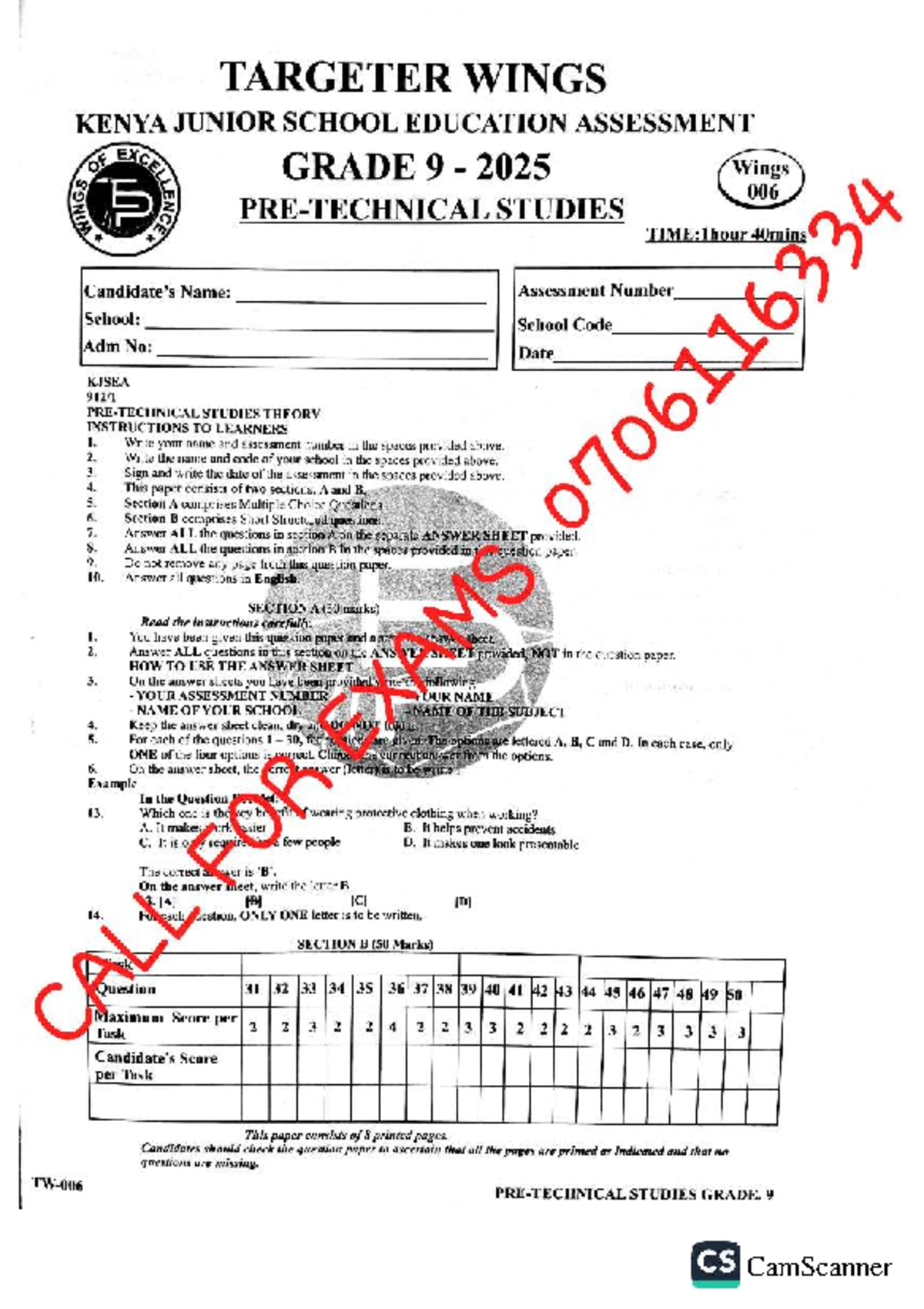 TARGETER WINGS KENYA GRADE 9 STUDIES ASSESSMENT 2025 WINGS 006 - Studocu