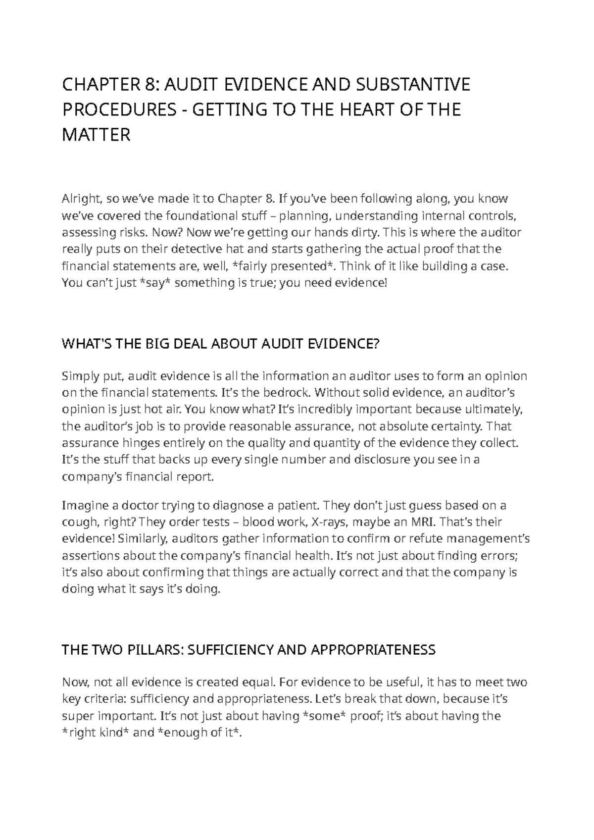 CHAPTER 8: AUDIT EVIDENCE & SUBSTANTIVE PROCEDURES OVERVIEW - Studocu