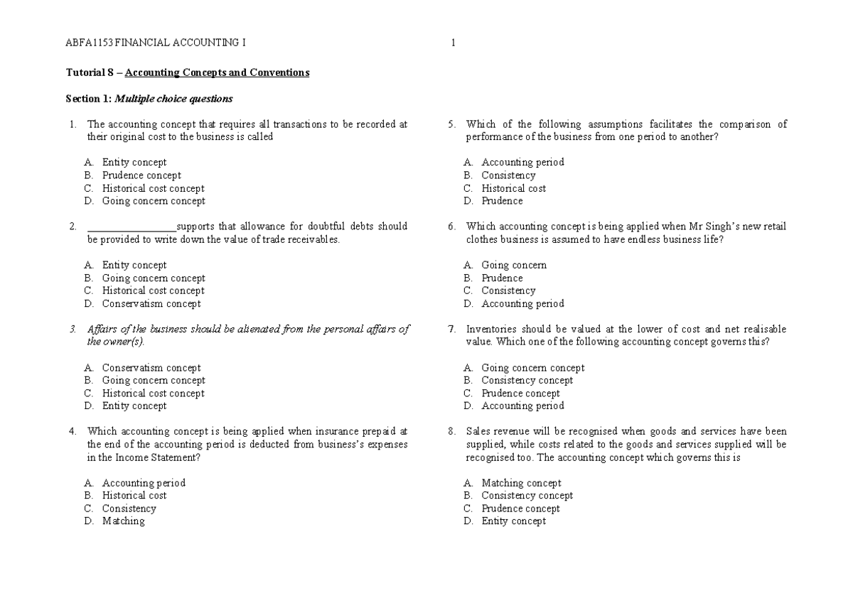 T8 ABFA1153 Financial Accounting I - Concepts & MCQs - Studocu