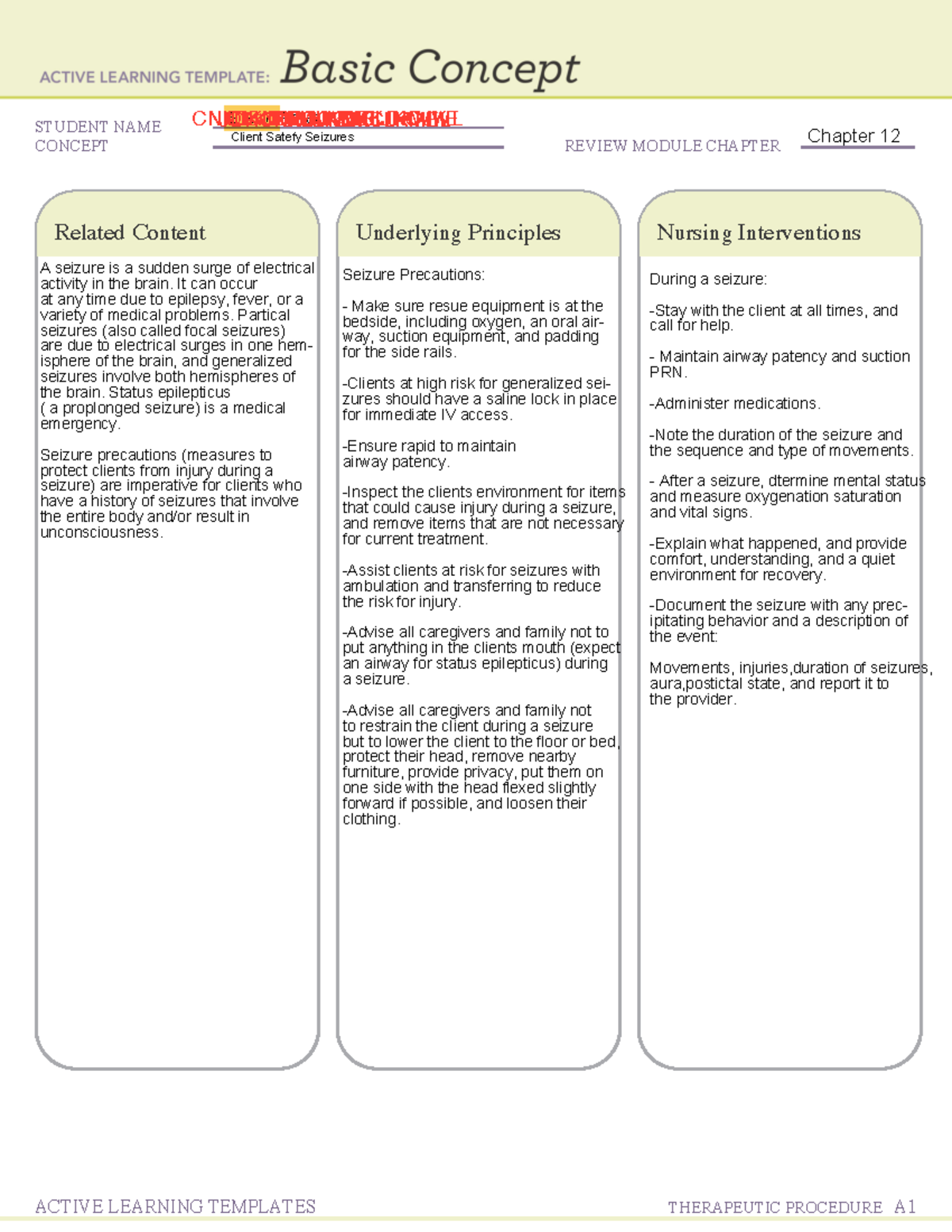 Basic Concepts of Seizures: ATI Module Overview and Nursing Care - Studocu