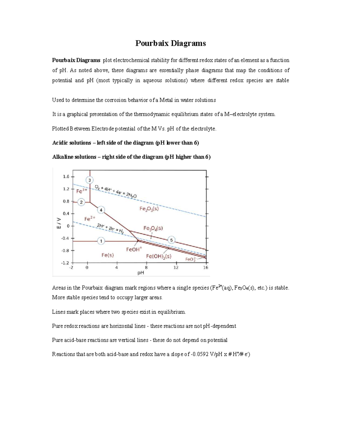 Pourbaix Diagrams - Electrochemical Stability Analysis (Chem 101) - Studocu