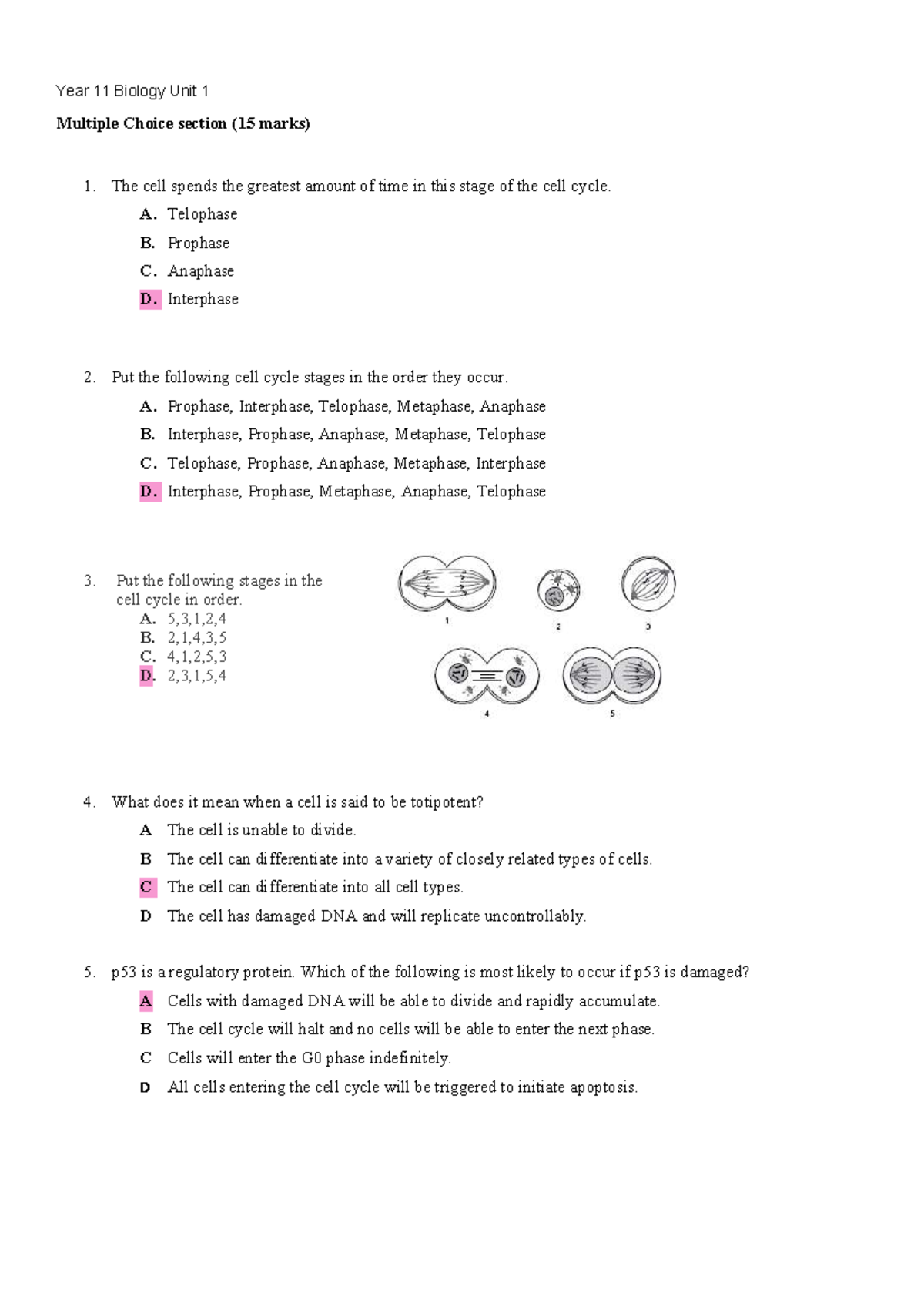 Practice SAC - Cell Cycle, Cancer, Stem Cells - Year 11 Biology Unit 1 ...