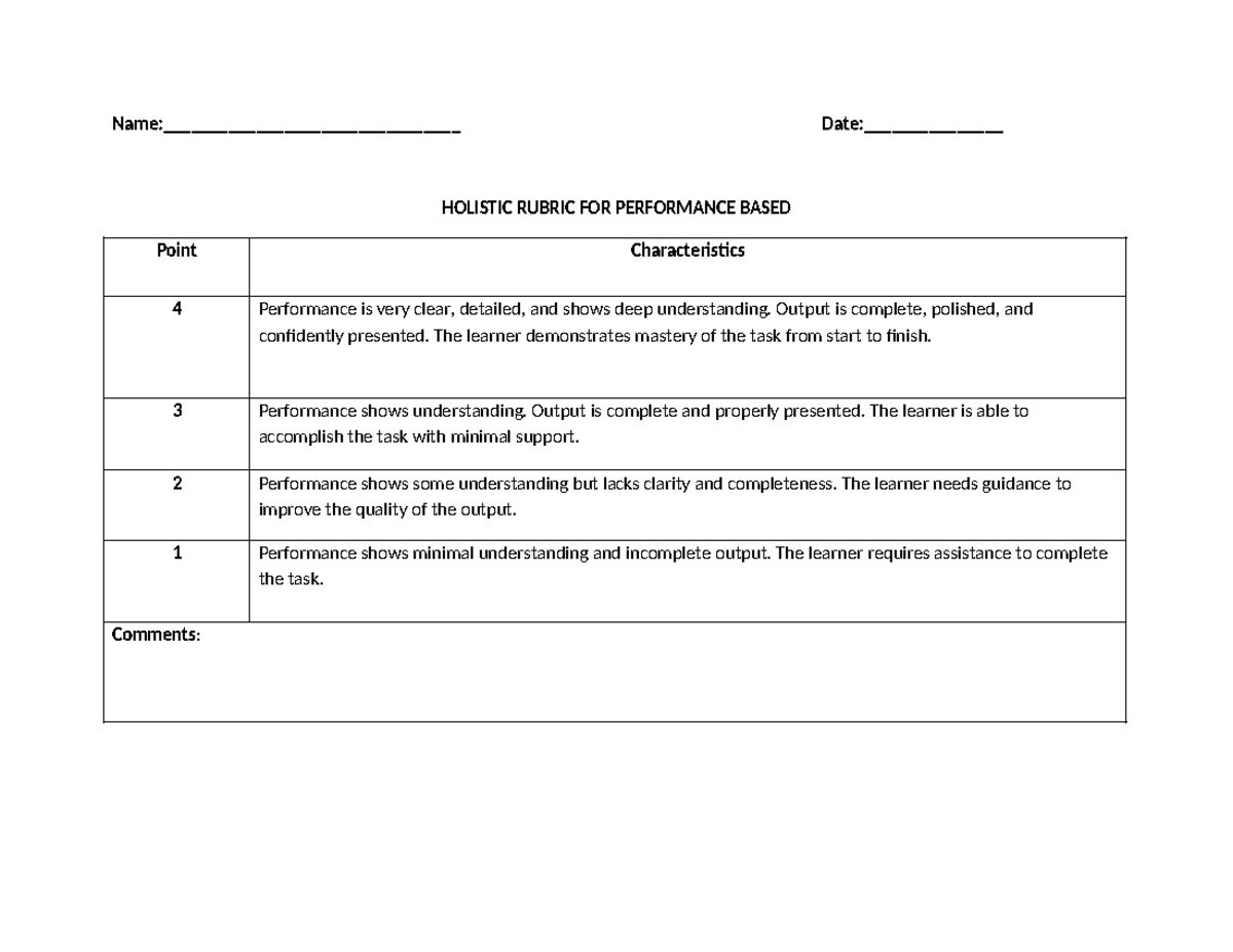 Performance-Based Assessment Rubric: Holistic & Analytic Evaluation ...