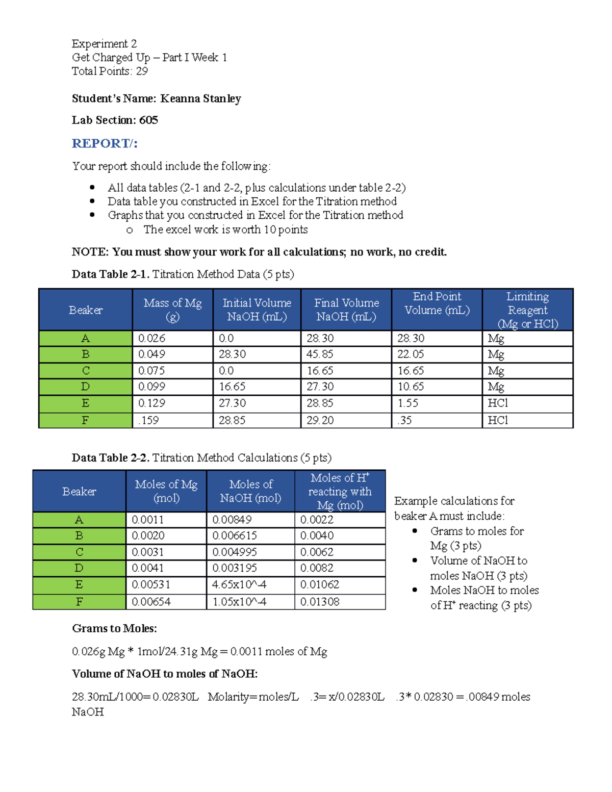 CHEM 109 Exp. 2: Get Charged Up Part I Report - Week 1 - Studocu