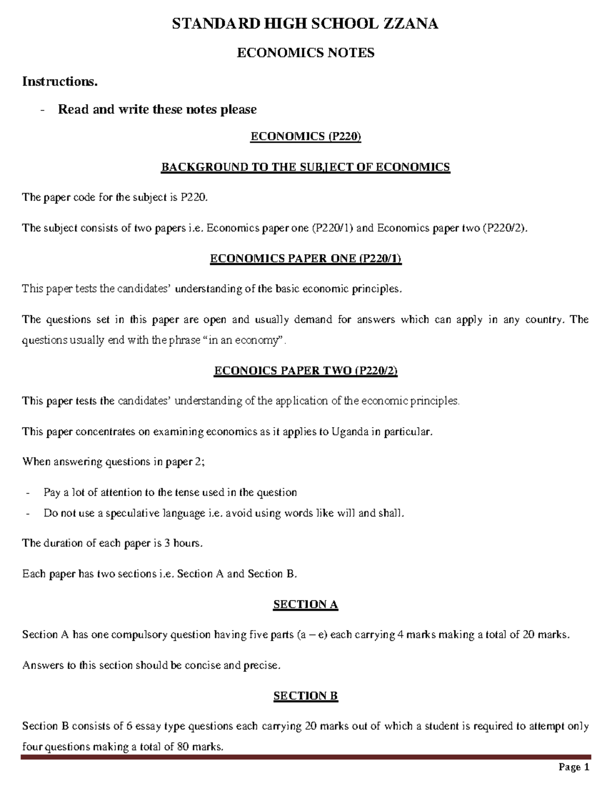 Economics Notes Overview for Course P220: Key Concepts & Principles ...