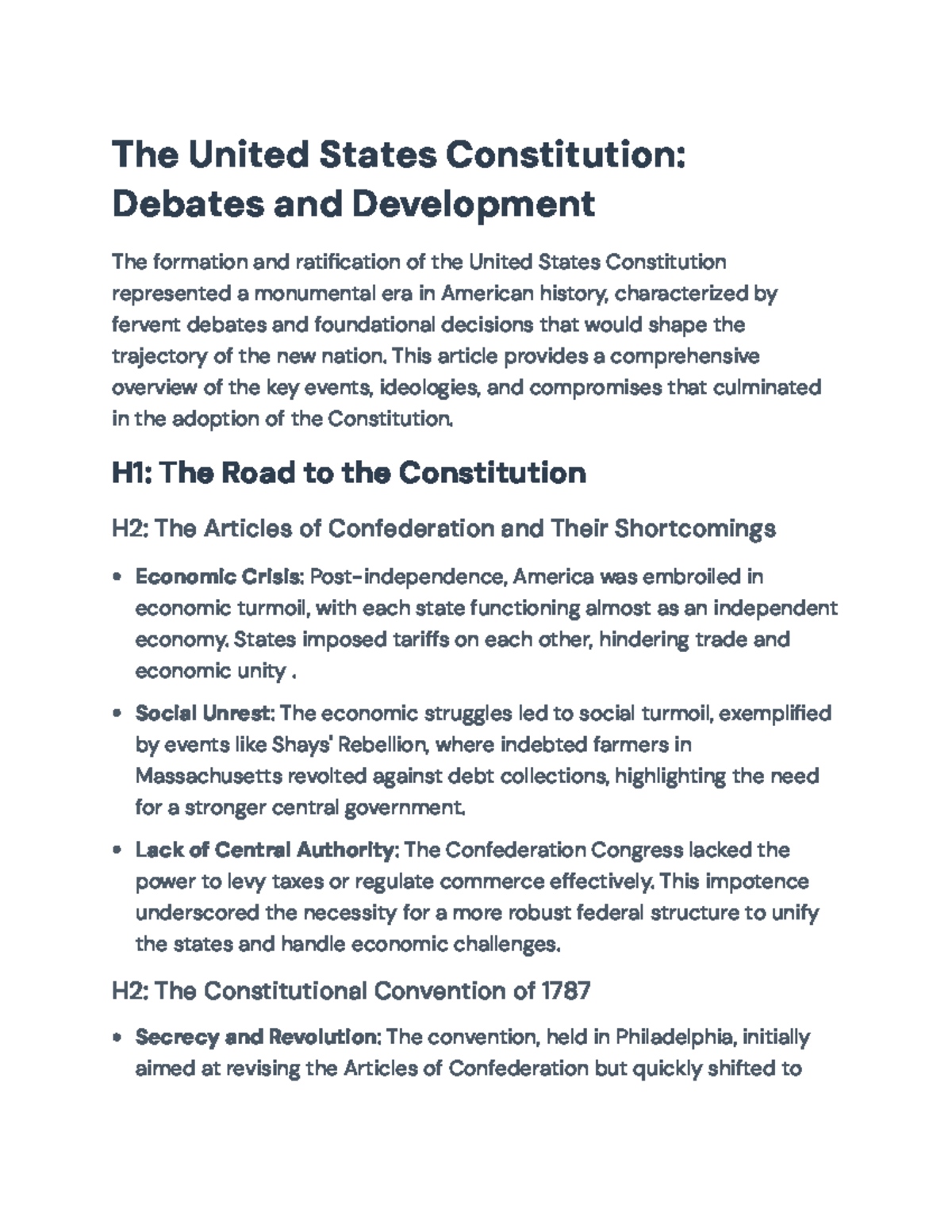 The United States Constitution: Key Debates and Compromises Analysis ...