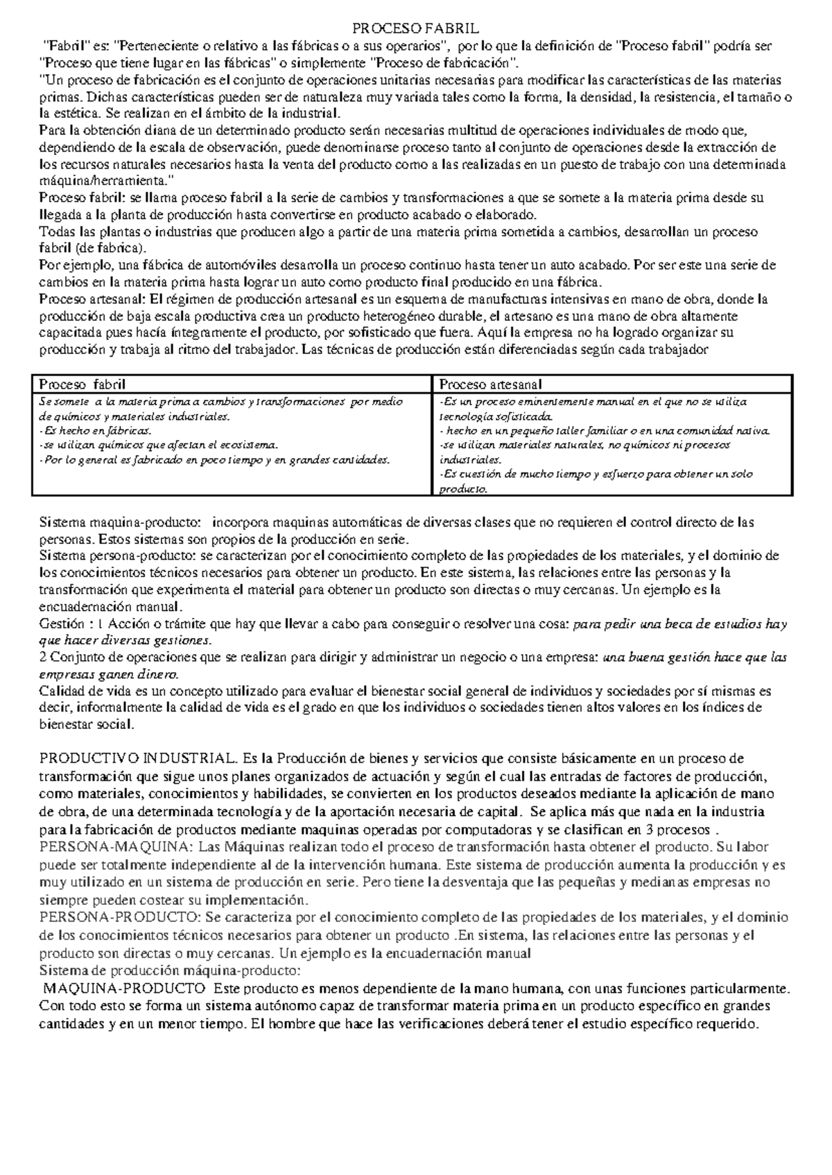 Proceso Fabril y sus Distinciones en la Producción Industrial - Studocu