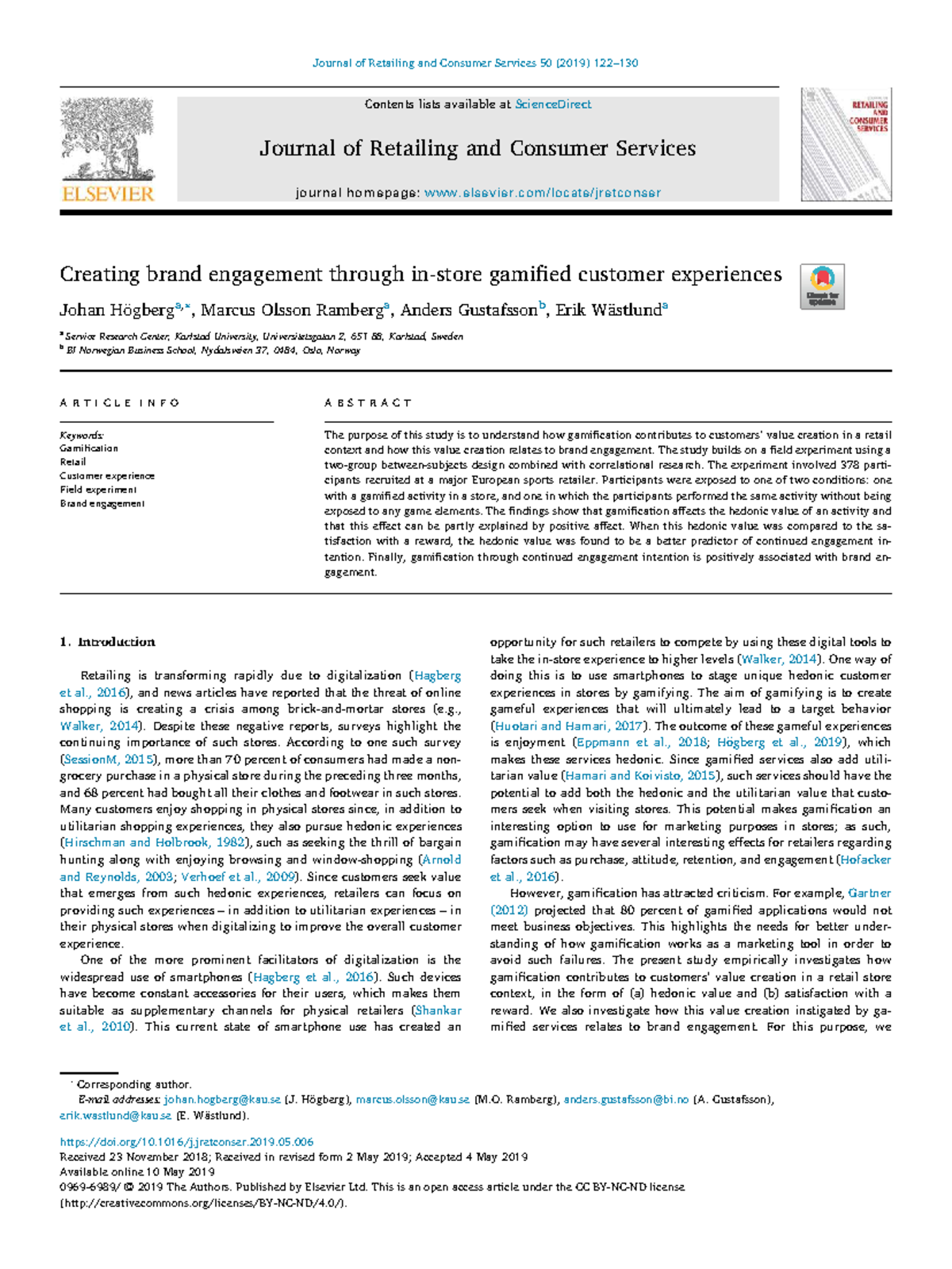Creating Brand Engagement through In-Store Gamification: A Field Study ...