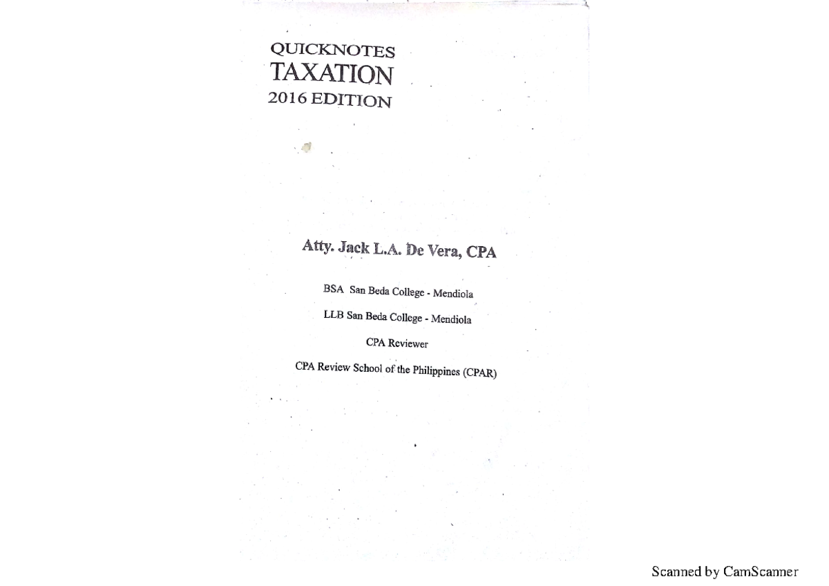 Quicknotes: Taxation Insights by Atty. Jack De Vera - Studocu