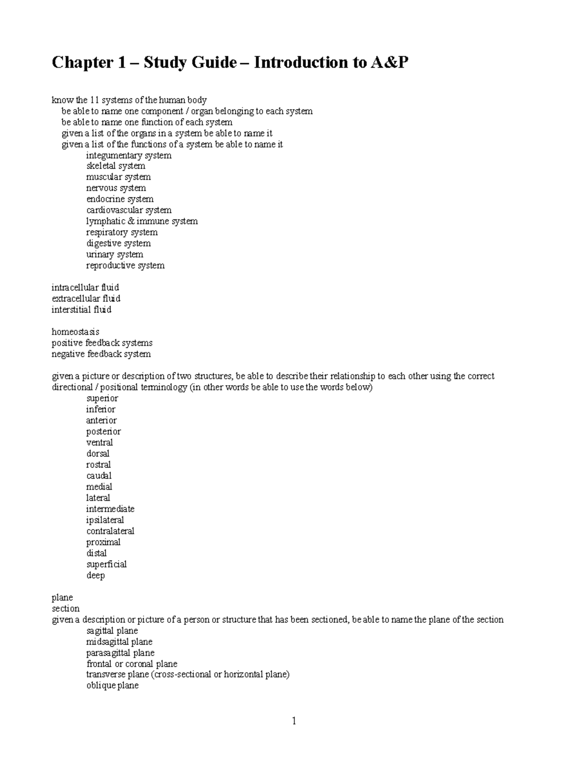 Anatomy Physiology Chapter 1 Study Guide A P 101 Studocu