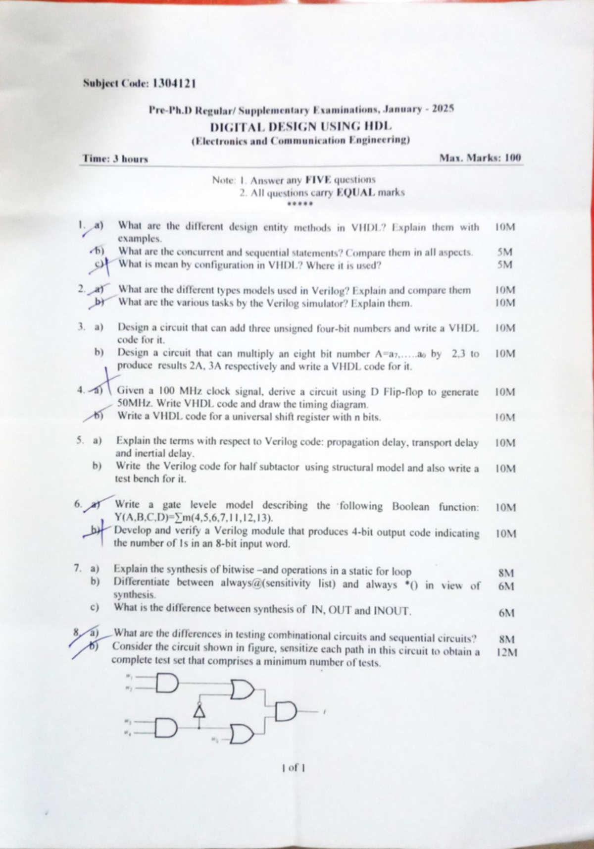 Subject Code: 1304121 Jan 2025 Pre Ph.D Exam Questions on Digital ...