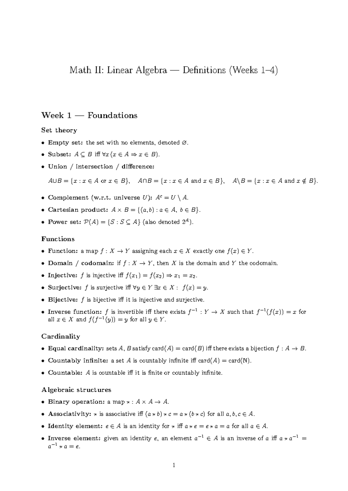 Math II: Linear Algebra Summary for EOR (Weeks 1-6) - Studeersnel