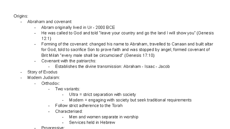 J - PRELIM: Origins of Abraham and the Covenant in Judaism - Studocu