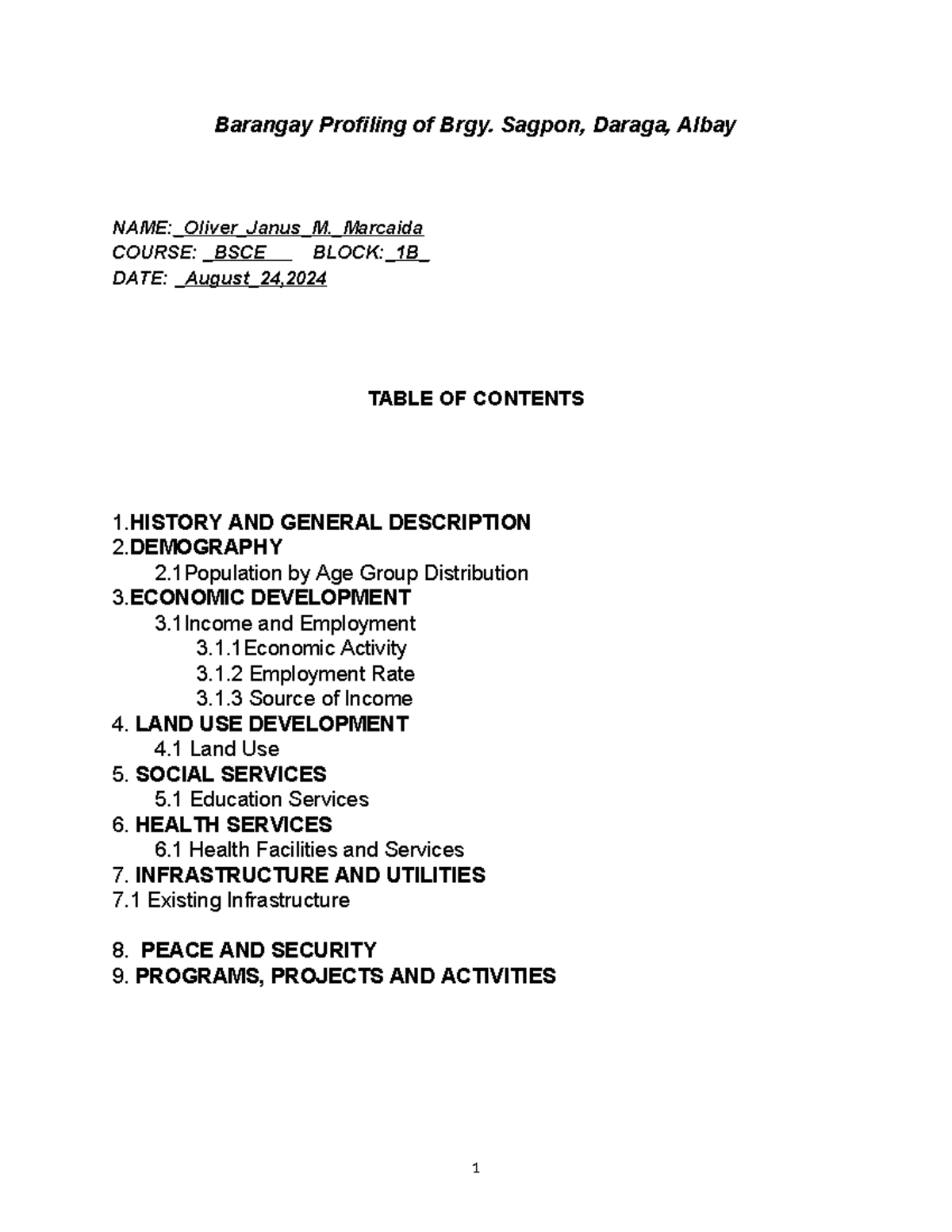 Barangay Profiling of Brgy. Sagpon, Daraga, Albay - BSCE 1B - Studocu