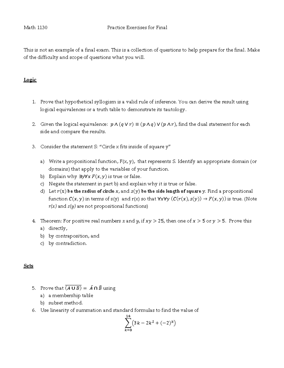 Math 1130 Final Exam Practice Exercises and Solutions - Studocu