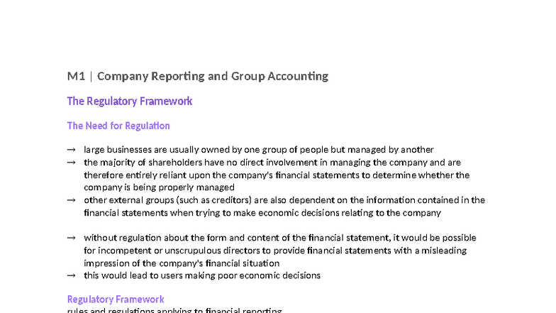 M1 Company Reporting & Group Accounting: Regulatory Framework Overview ...