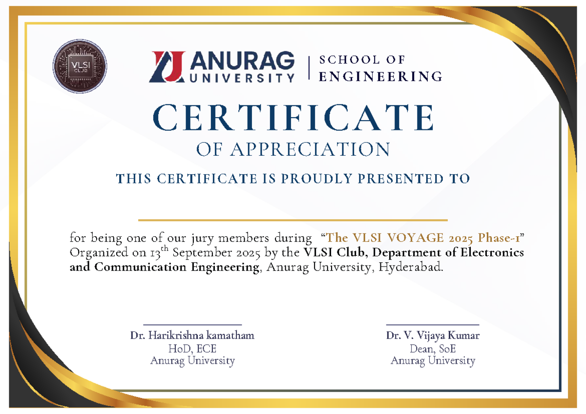 Jury Certificate - VLSI Voyage 2025 - Anurag University - Studocu