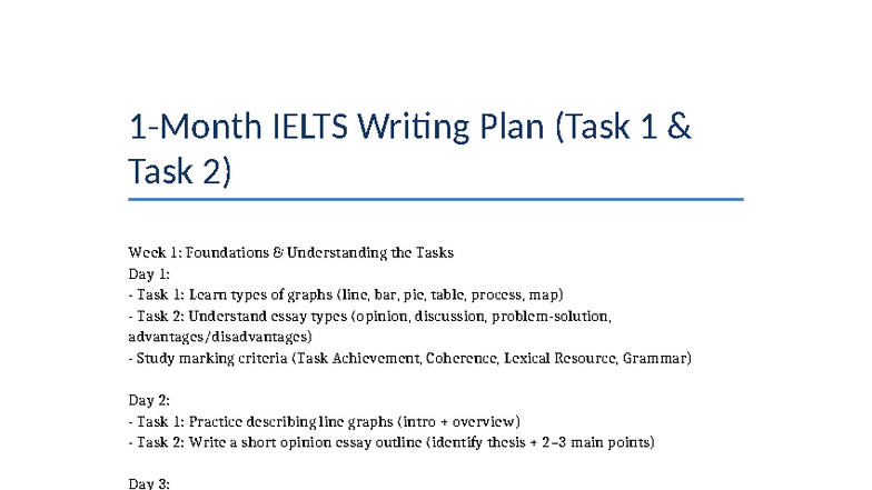 IELTS Writing 1-Month Plan: Task 1 & Task 2 Foundations and Practice ...