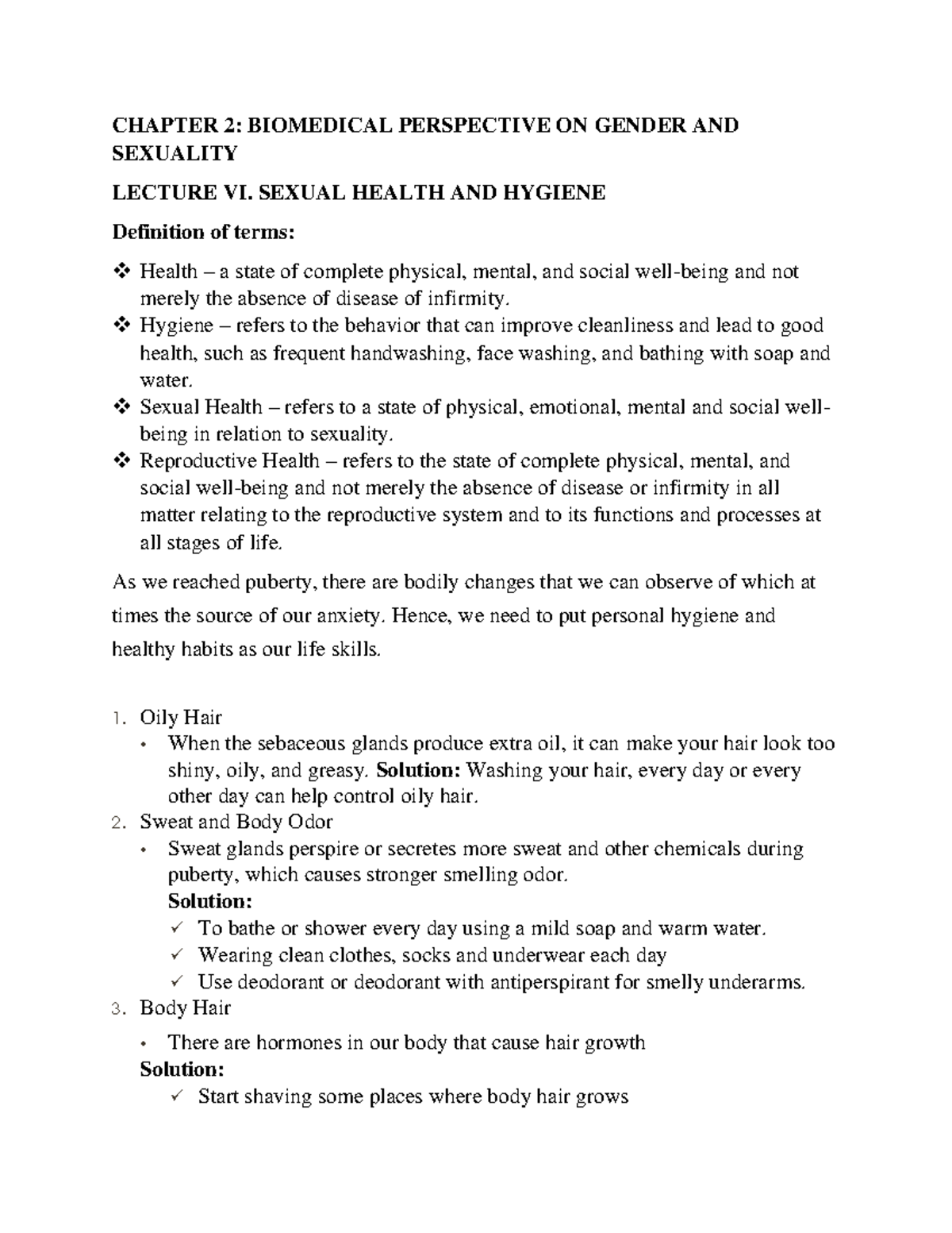Chapter 2 - Lecture VI: Understanding Sexual Health & Hygiene - Studocu