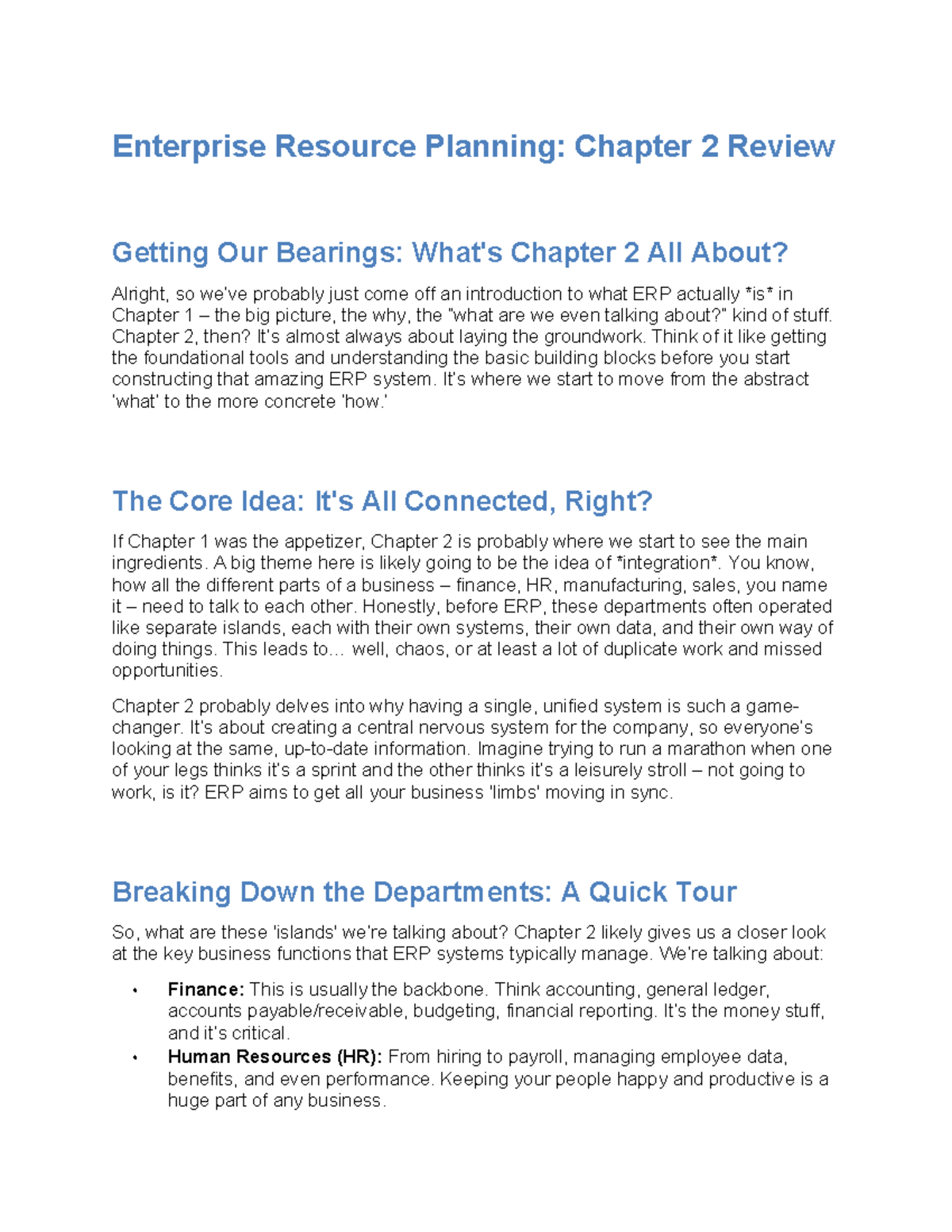 ERP 101: Chapter 2 Review - Understanding Core Concepts and Benefits - Studocu