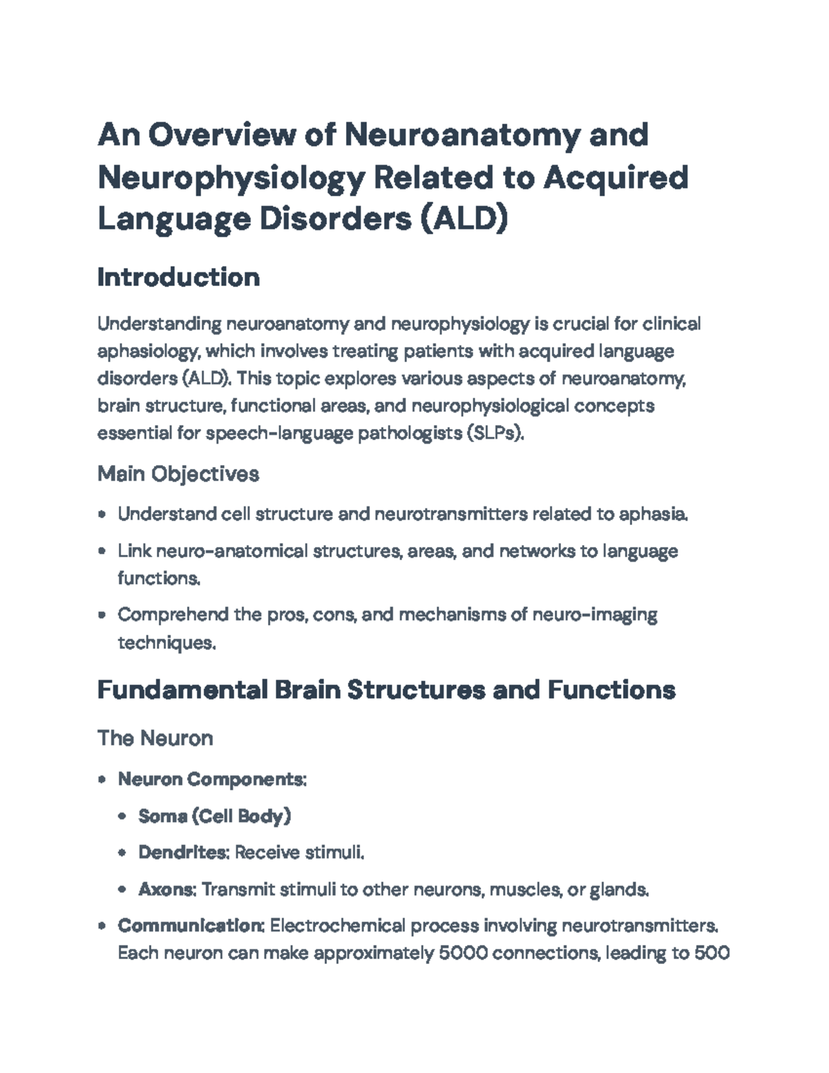 Neuroanatomy & Neurophysiology Insights for Acquired Language Disorders ...