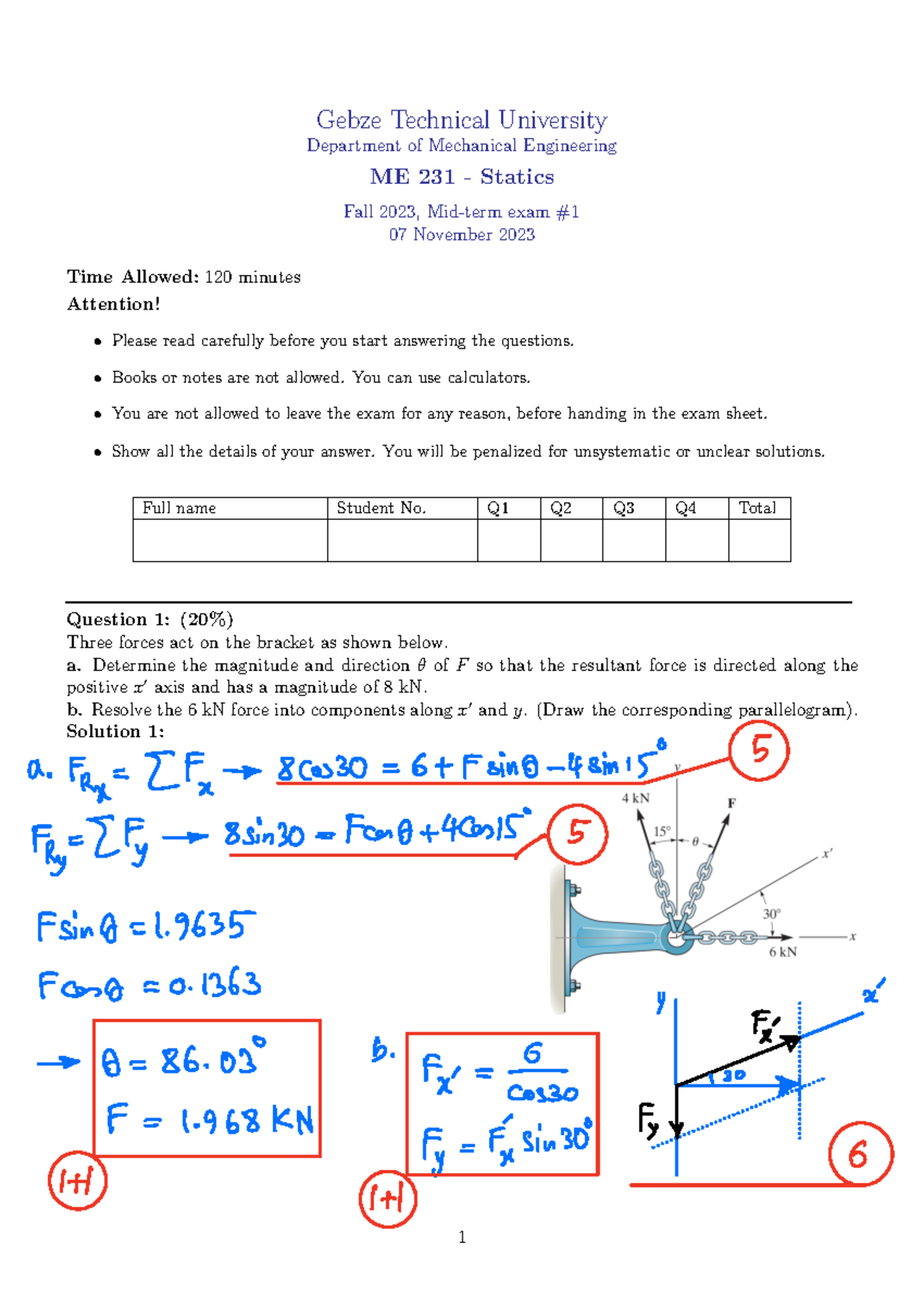 Statics Solutins - Gebze Technical University Department of Mechanical ...
