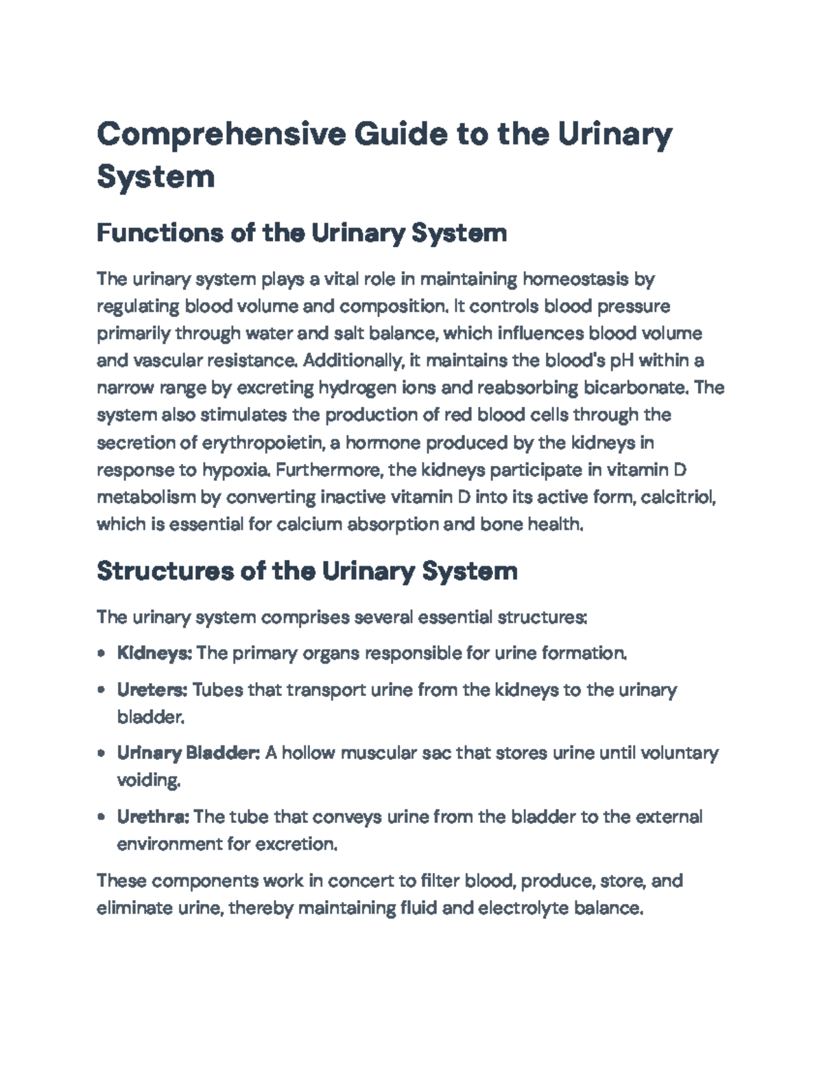 Comprehensive Overview of the Urinary System Anatomy & Physiology - Studocu
