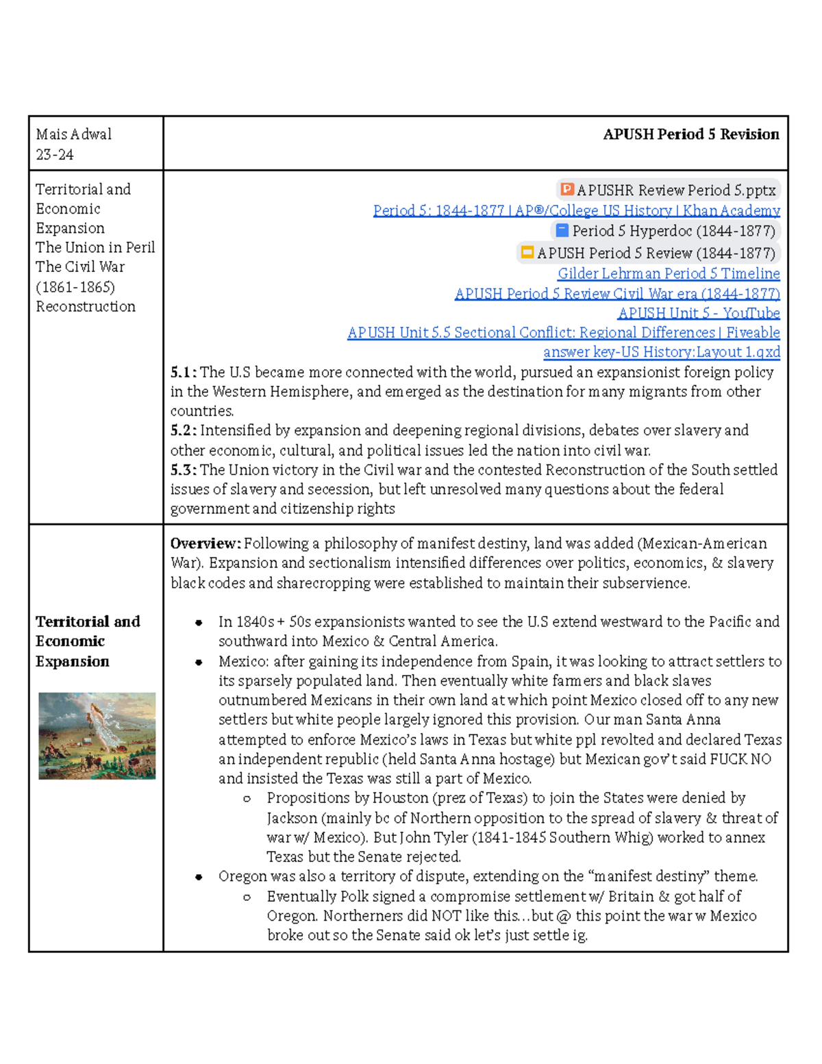 APUSH 5: Comprehensive Review on Civil War & Reconstruction Era - Studocu