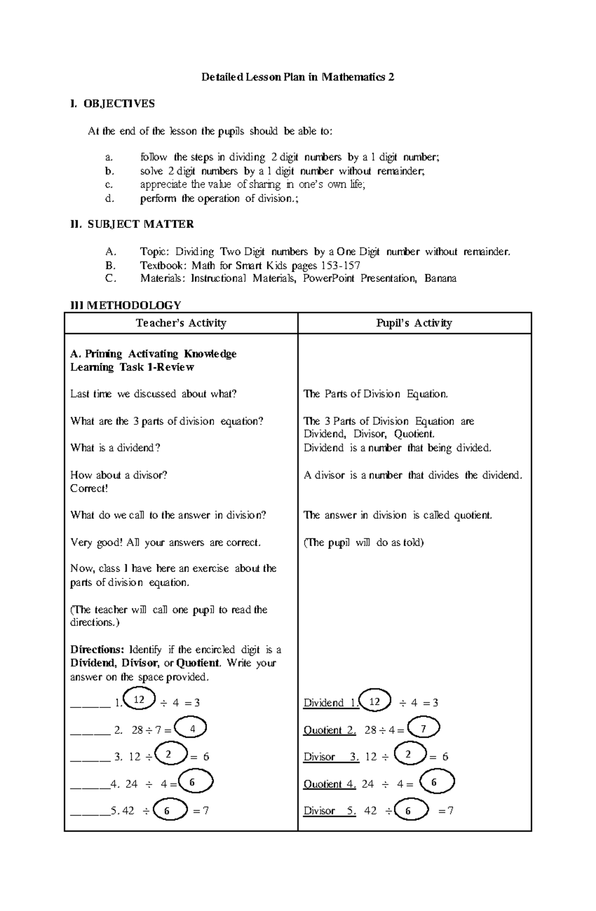 Math 2 - Detailed Lesson Plan on Dividing 2-Digit Numbers - Studocu