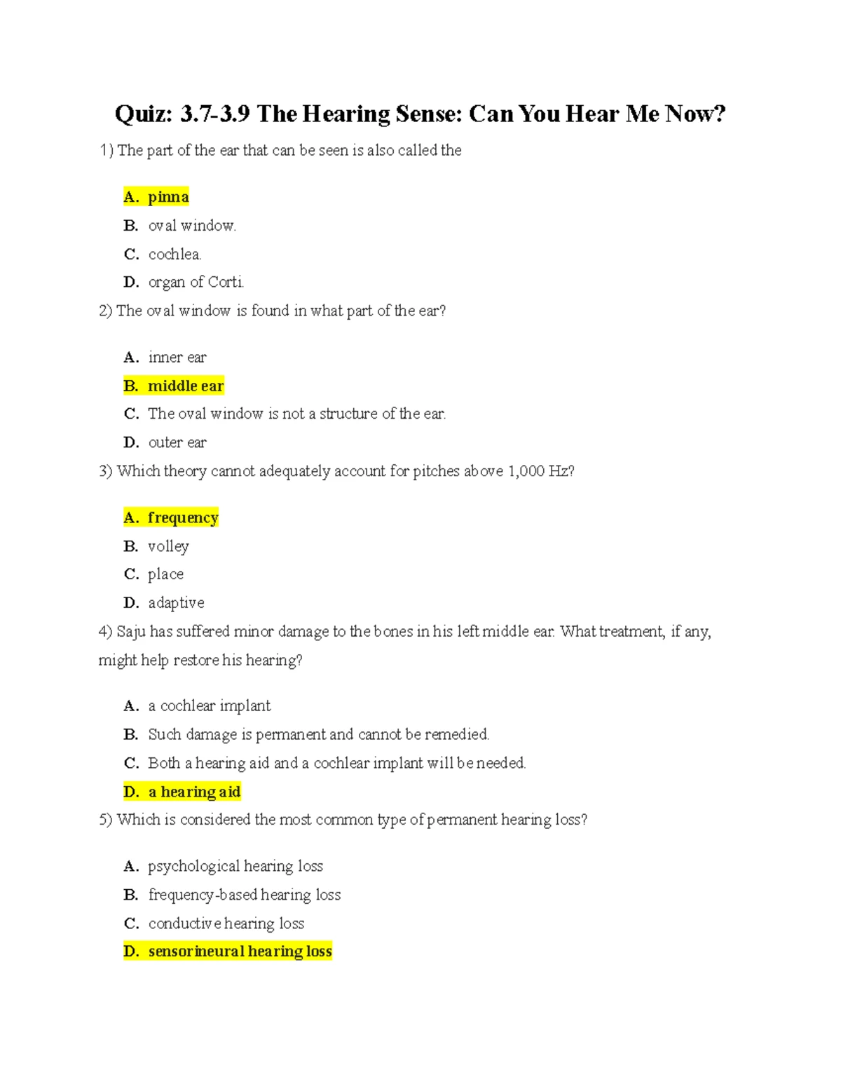 Chapter 3 Quiz Sensation and Perception - Chapter 3 Quiz: Sensation and ...