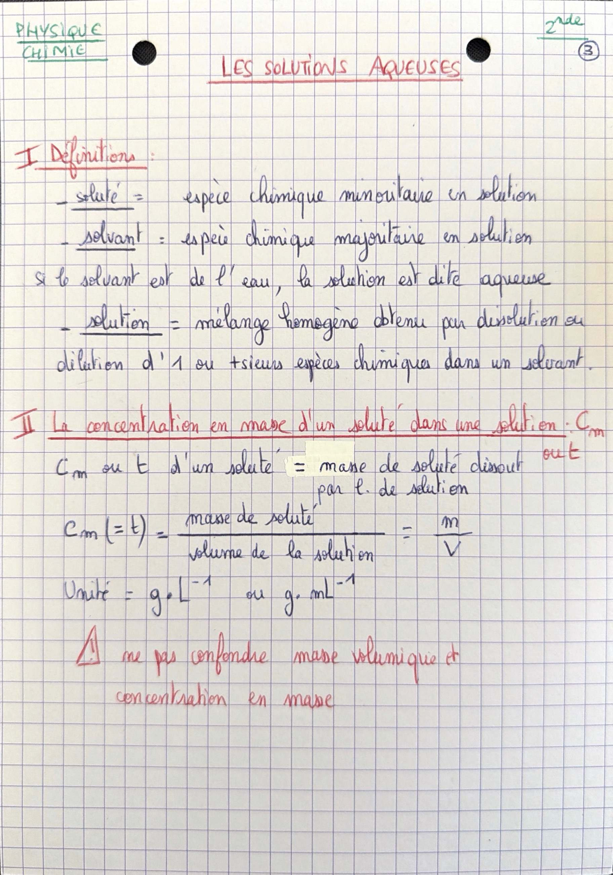 Fiche sur les Solutions Aqueuses - PHYSIQUE 2nde CHIMIE - Studocu
