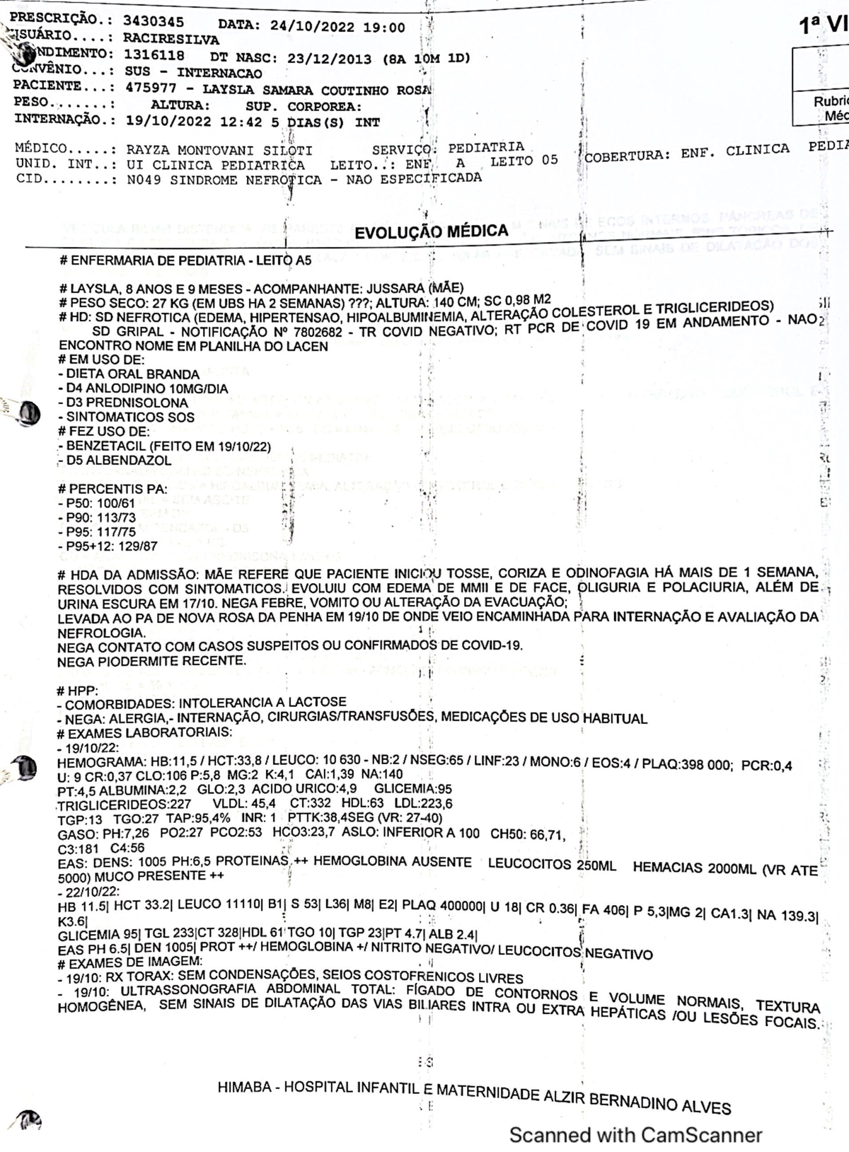 Relatório de Prescrição e Evolução: Síndrome Nefrótica - CID N049 - Studocu