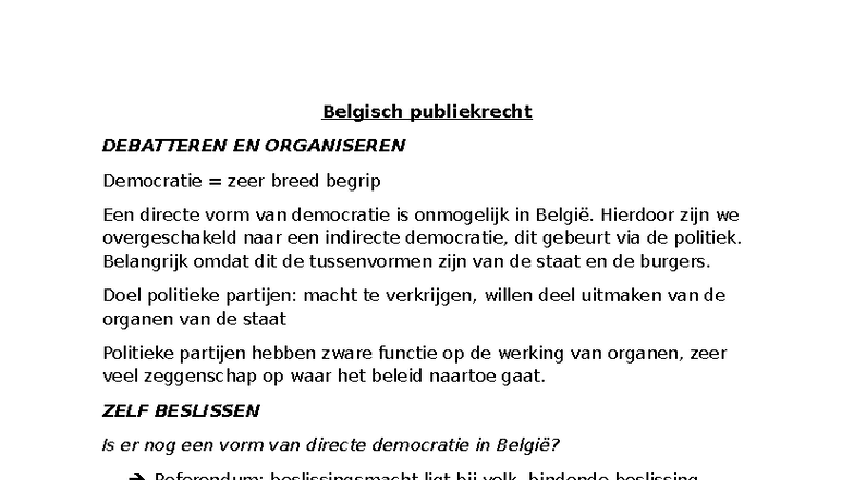 Belgisch Publiekrecht: Democratie en Verkiezingssystemen (DEBATTEREN EN ...