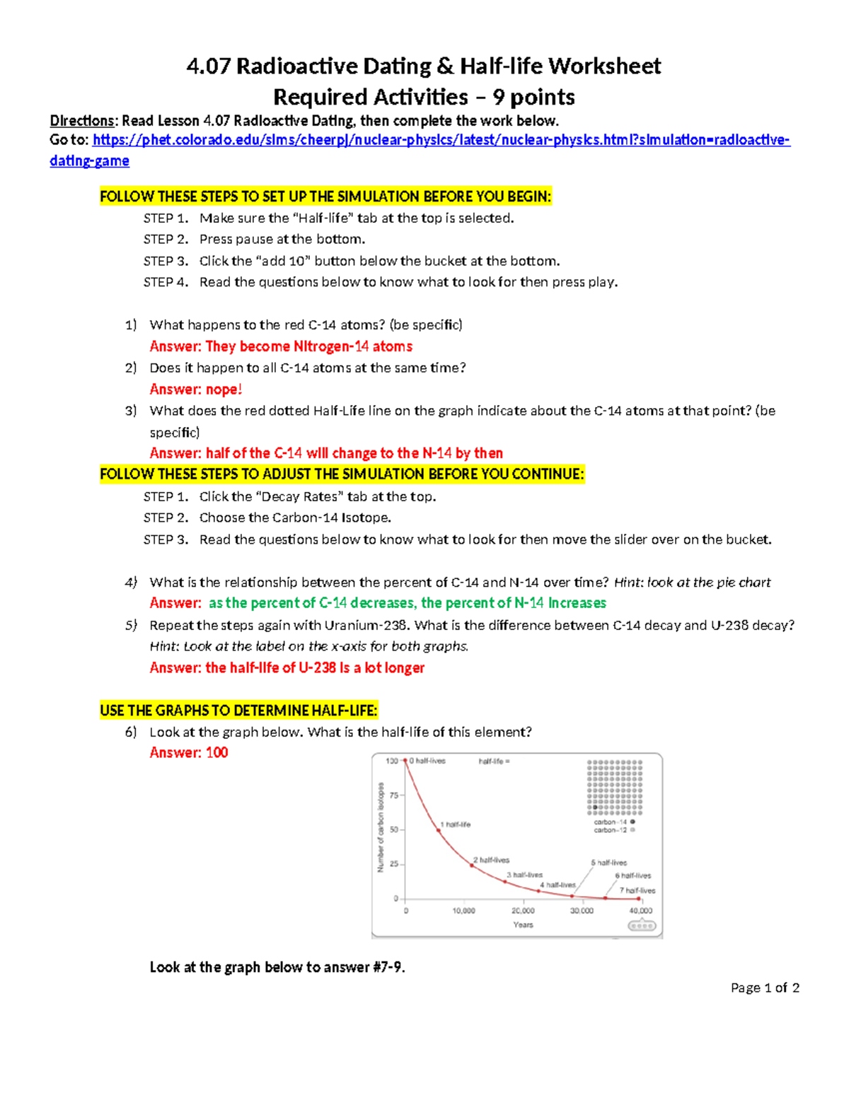 Final Exam Worksheet: Radioactive Dating & Half-life (4.07) - Studocu