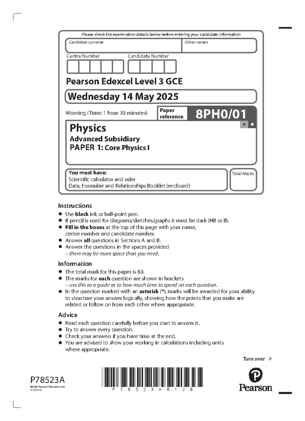 2025 Physics AS Level Paper 1 Exam Details (8PH0/01) - Studocu